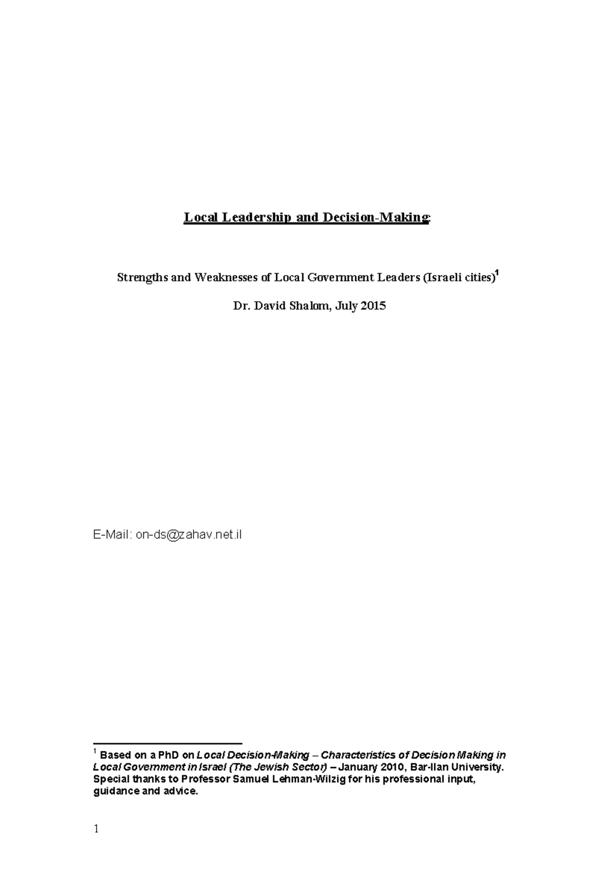 Local Leadership and Decision Making - Local Leadership and Decision ...