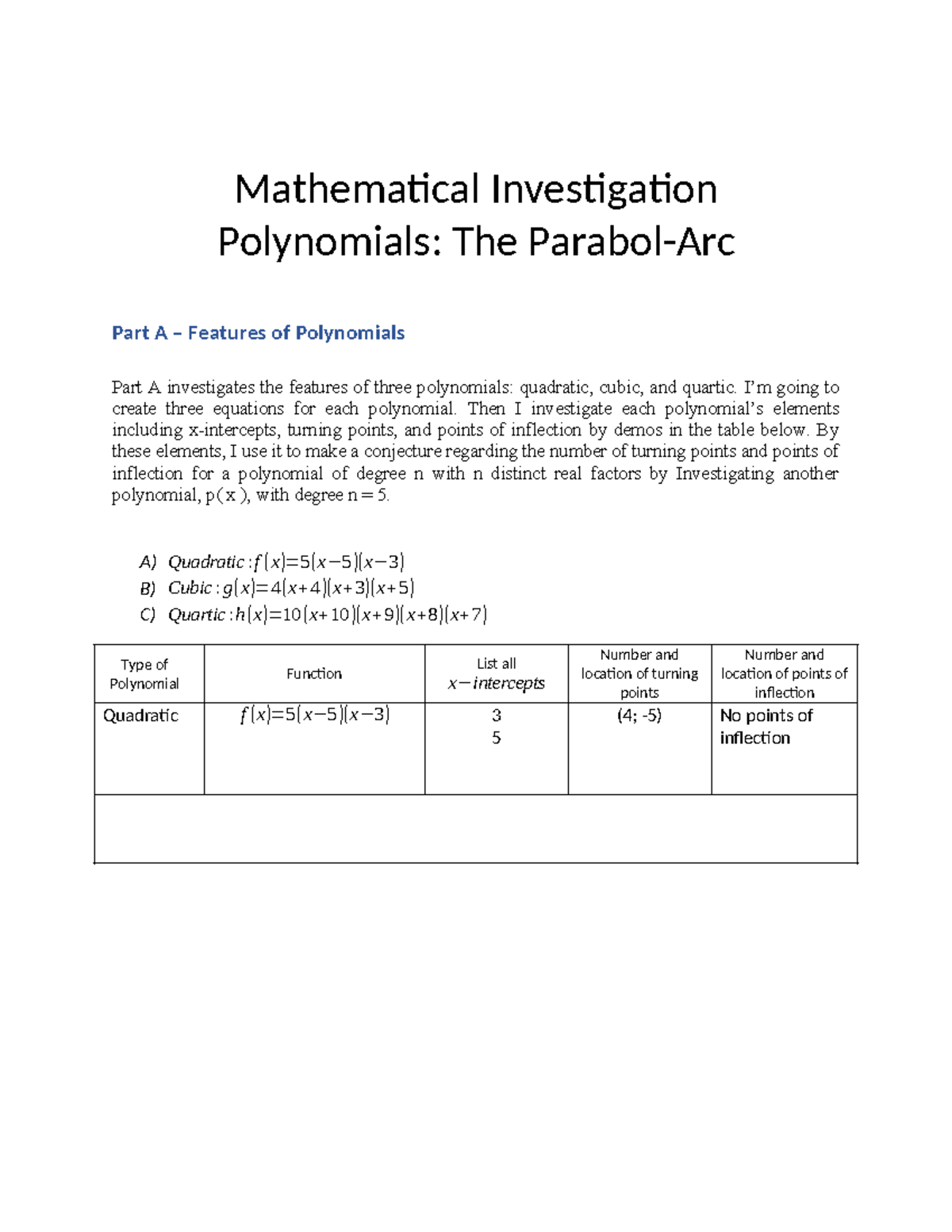 Polynomial Investigation - Mathematical Investigation Polynomials: The ...