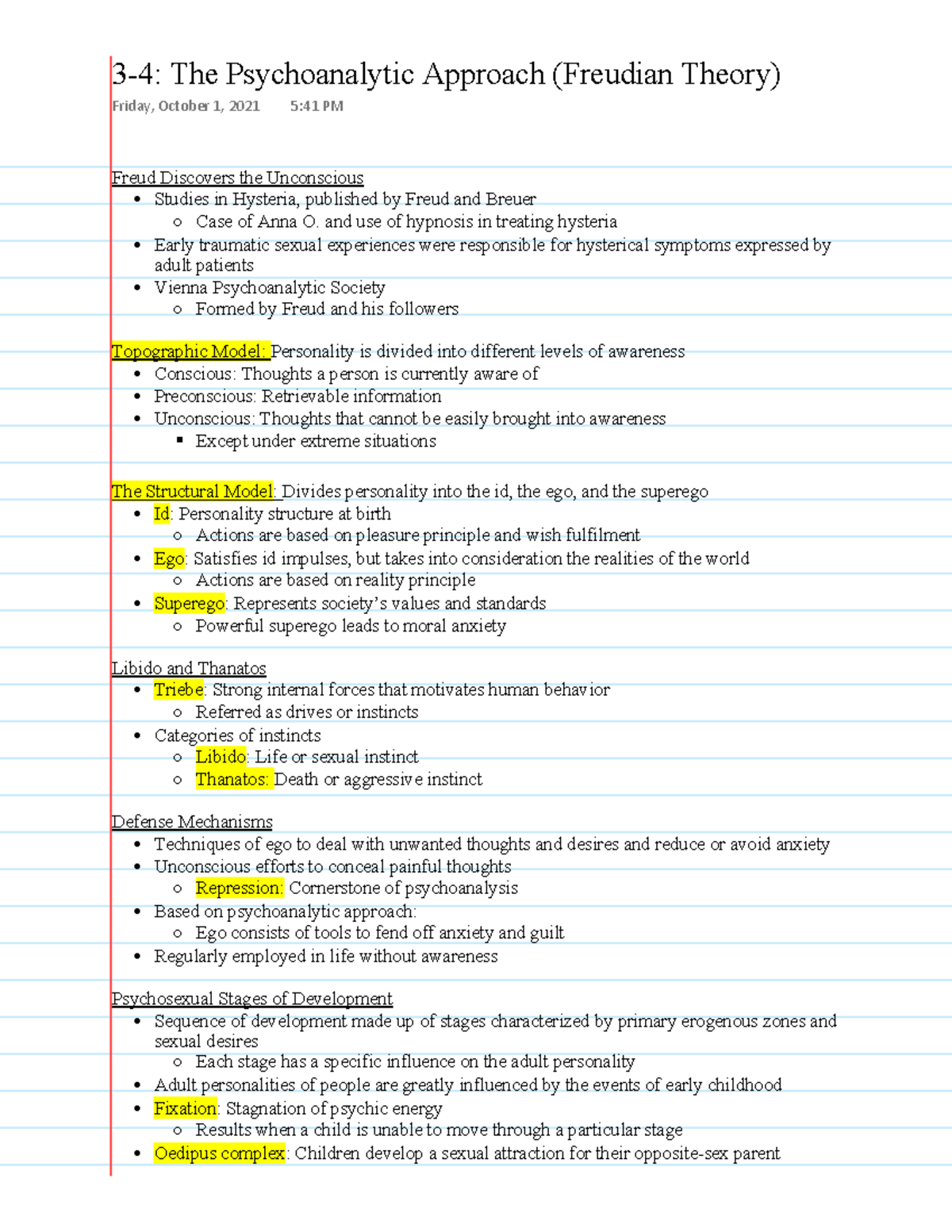 PSYCH 232-Chapter 3-4 - Freud Discovers the Unconscious Studies in ...