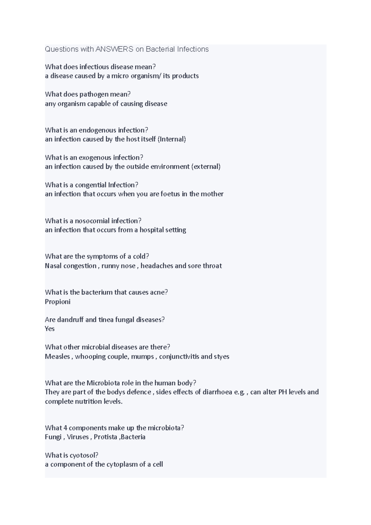 Questions with Answers on Bacterial Infections - Questions with ANSWERS ...