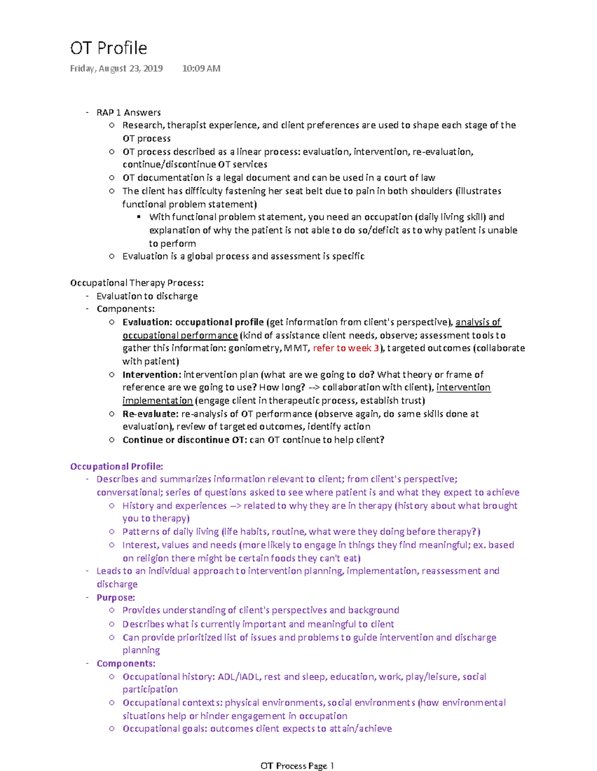 OT Process - Class was instructed by Dr. Ramona Guthrie. - Warning: TT ...