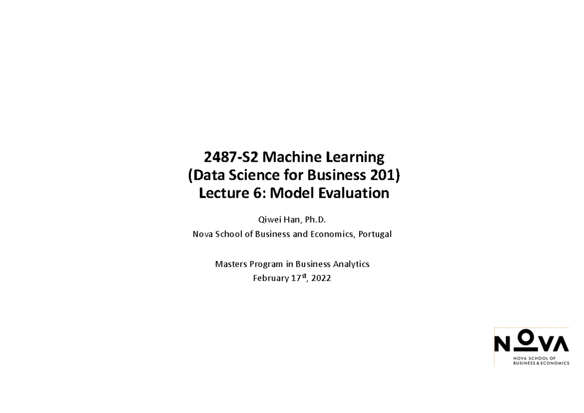 Lecture 6 - 2487-S2 Machine Learning (Data Science for Business 201 ...