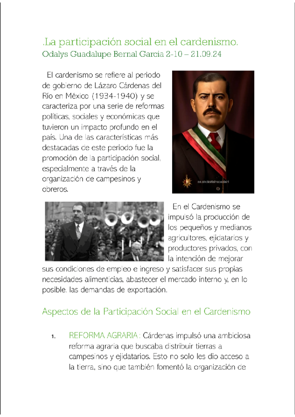 Resumen De Historia Sobre El Cardenismo La Participación Social En El