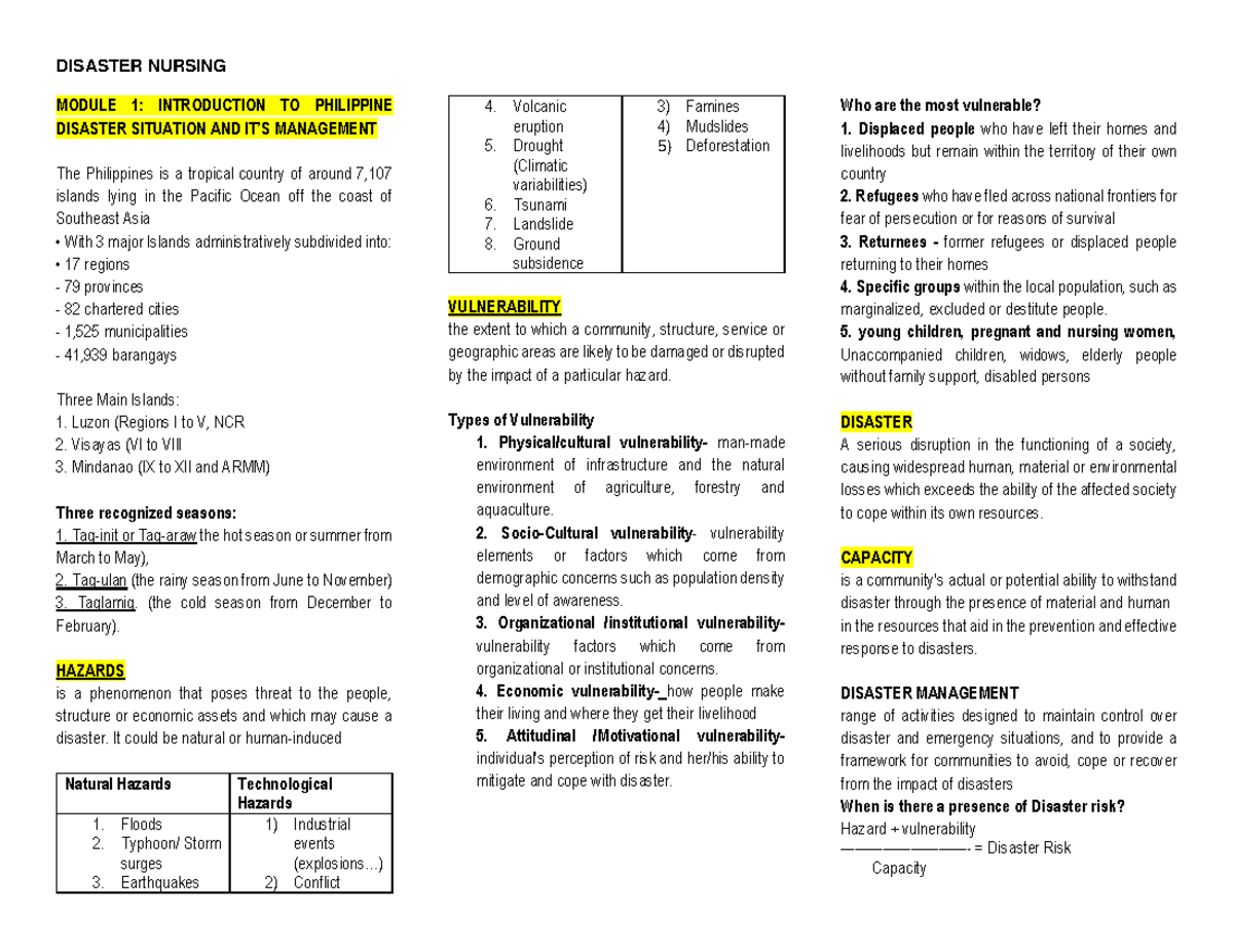 Disaster-Nursing - Disaster nursing - MODULE 1: INTRODUCTION TO ...