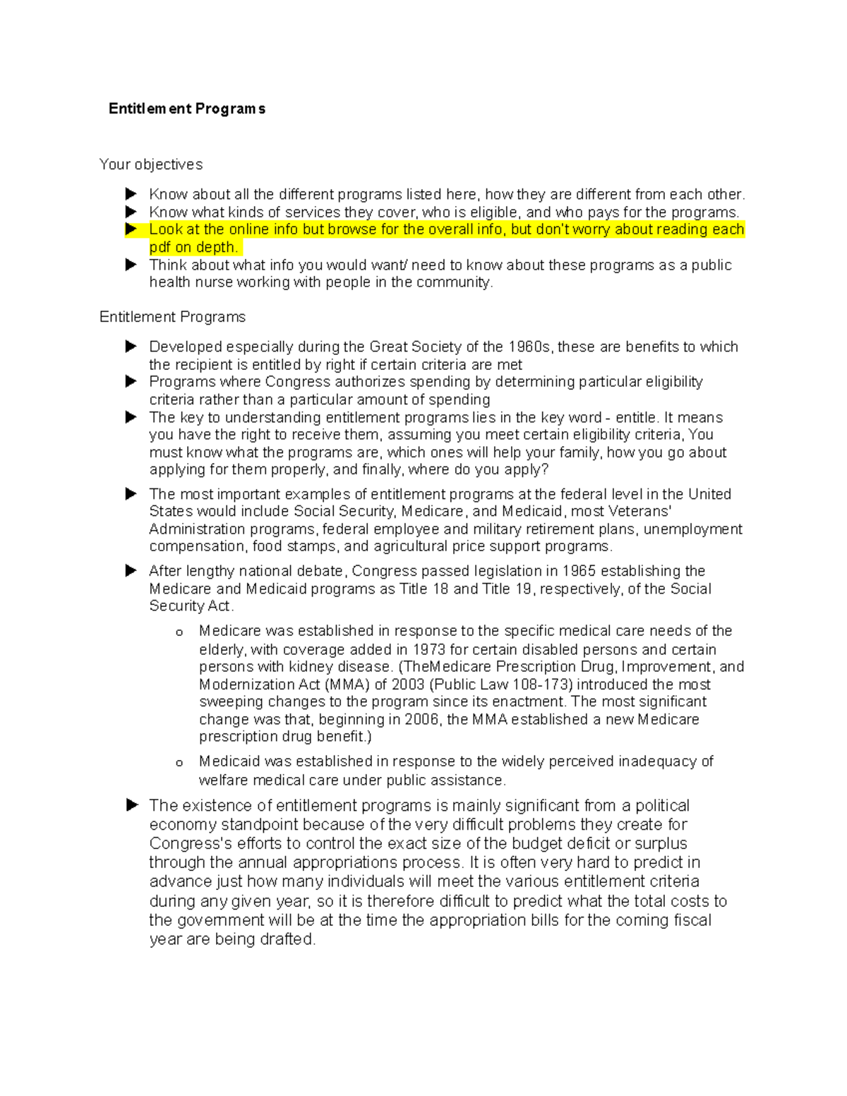 Entitlement Programs Outline for Community - Entitlement Programs Your ...