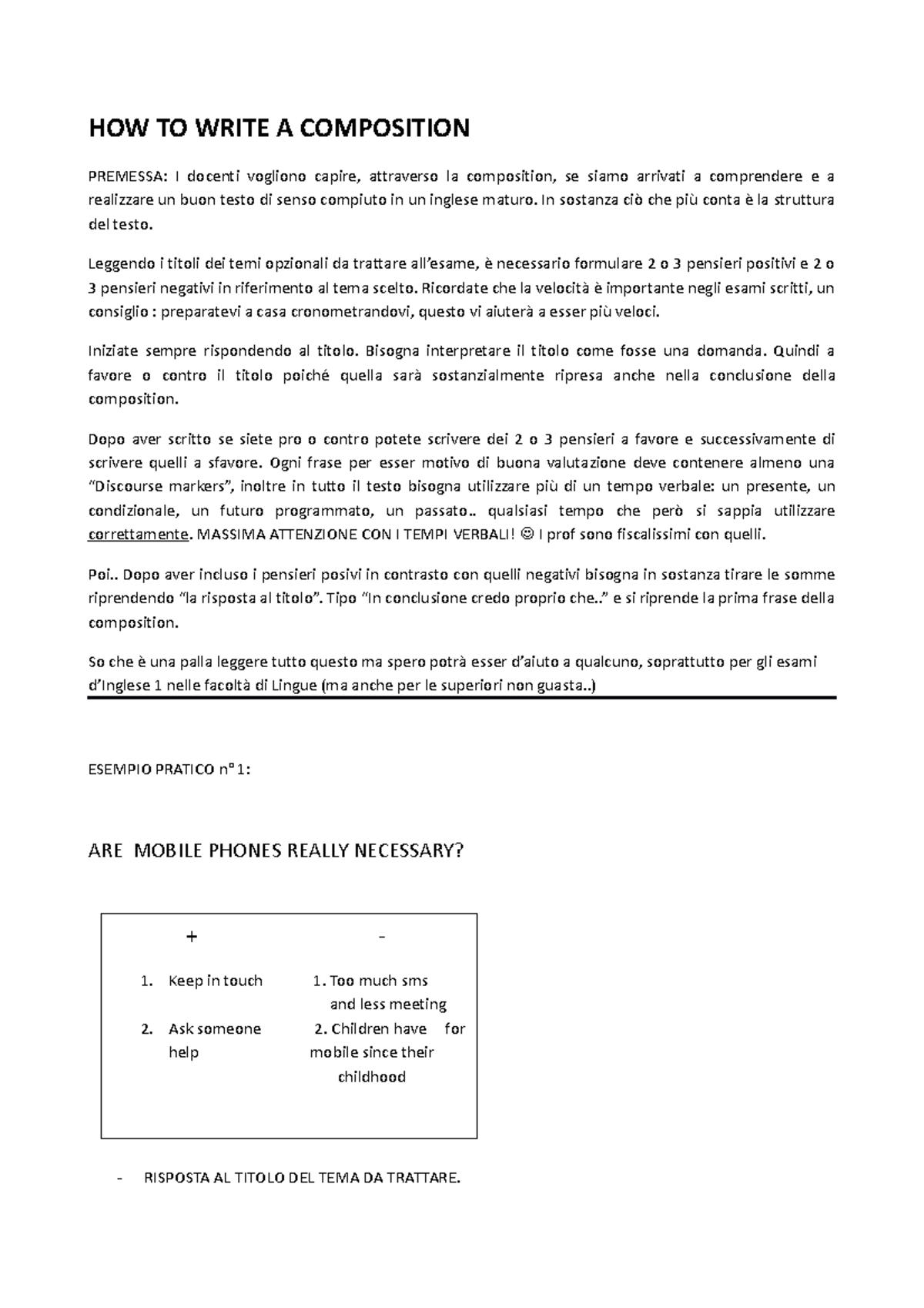 Tutorial composition - HOW TO WRITE A COMPOSITION PREMESSA: I docenti ...