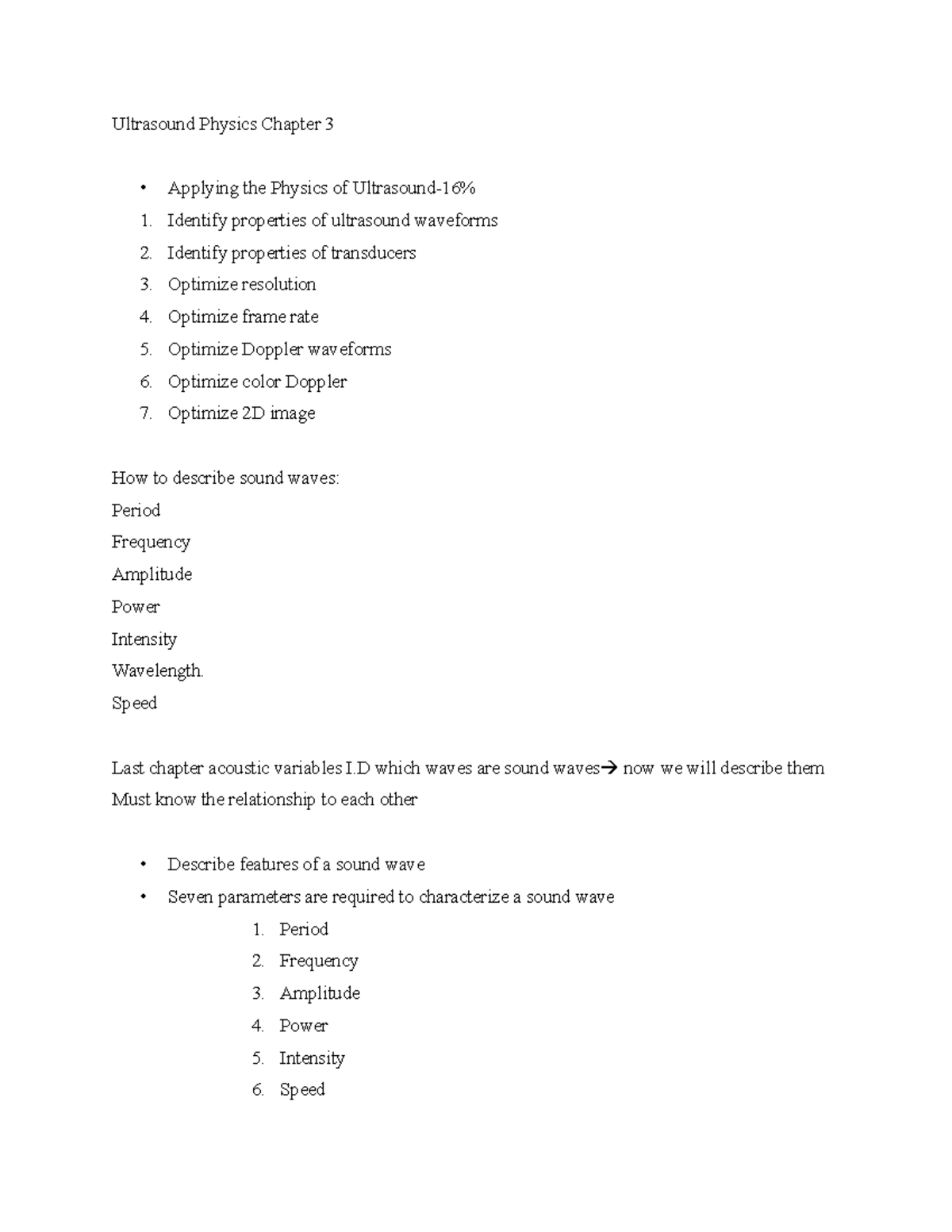 Ult Physics Ch 3 Notes - ............. - Ultrasound Physics Chapter 3 ...