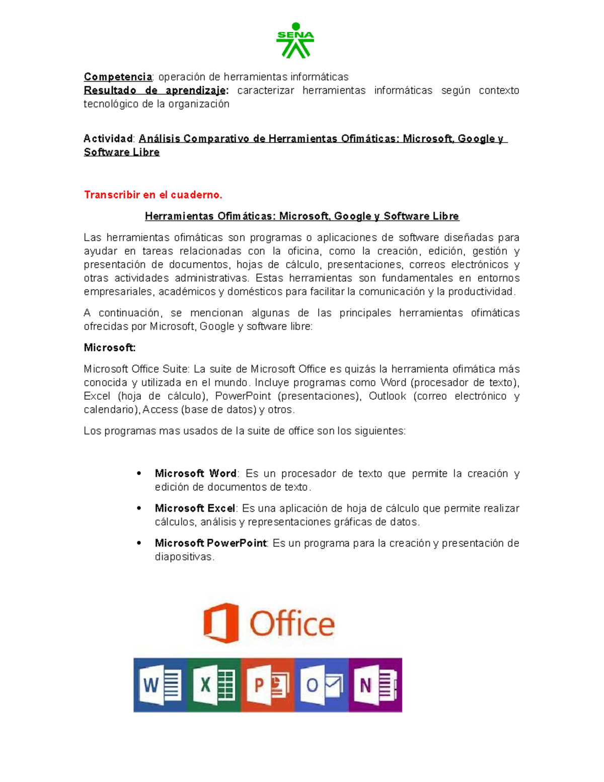 Actividad #2 Herramientas Ofimaticas Microsoft, Google Y Software Libre - Competencia: operación ...