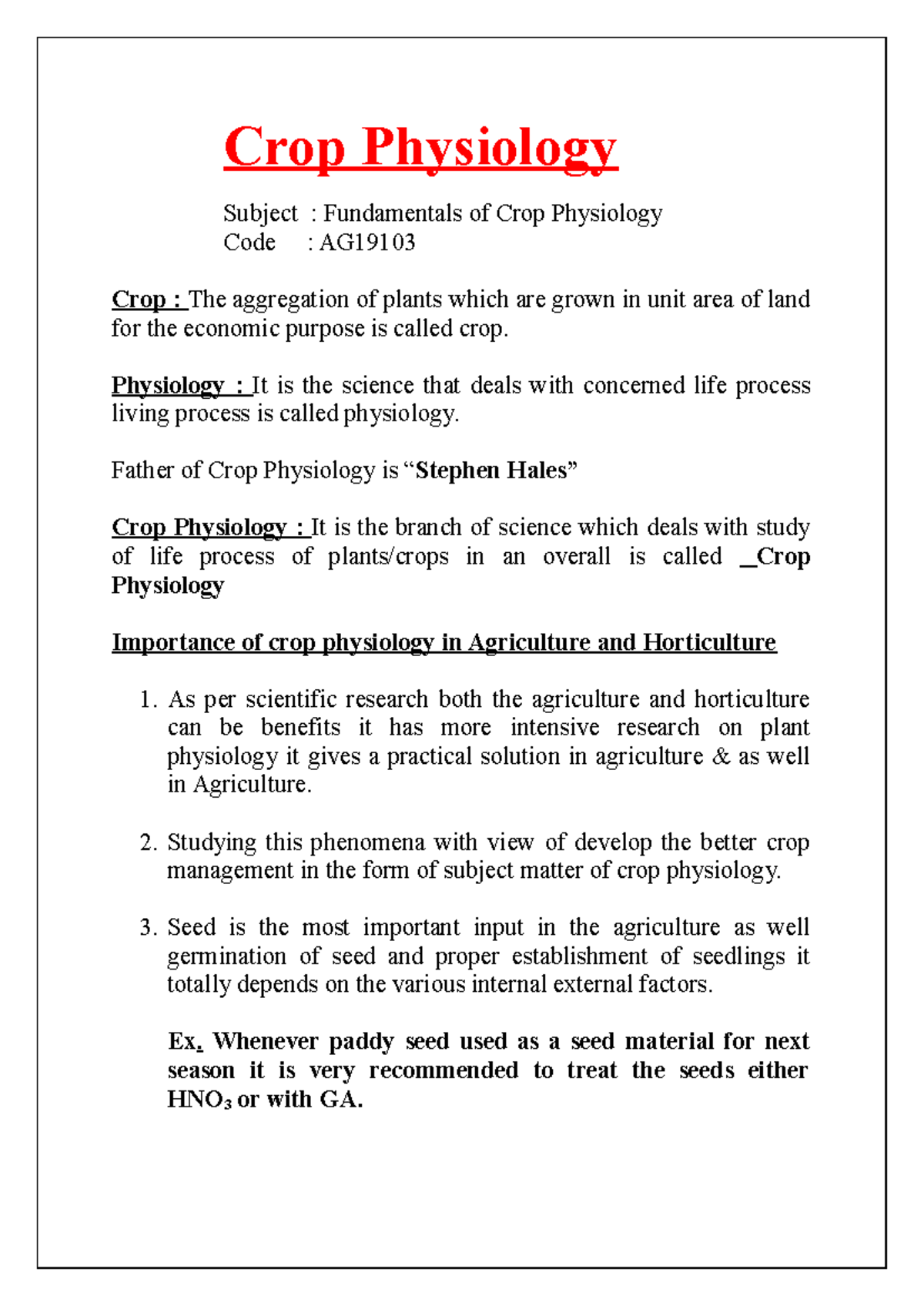 Crop Physiologygenetics - Crop Physiology Subject : Fundamentals of ...