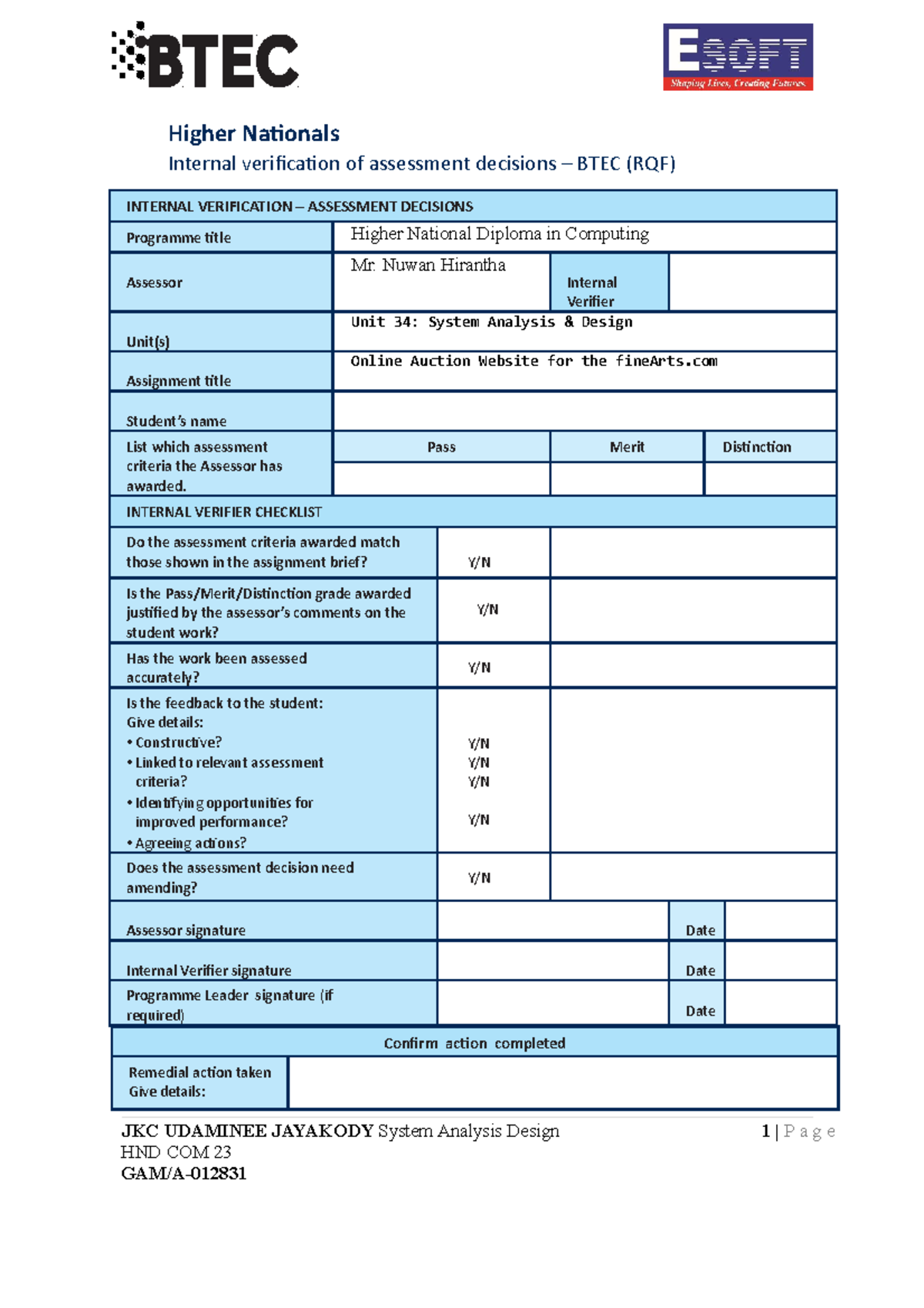 System Analysis Design Assignment - Higher Nationals Internal ...