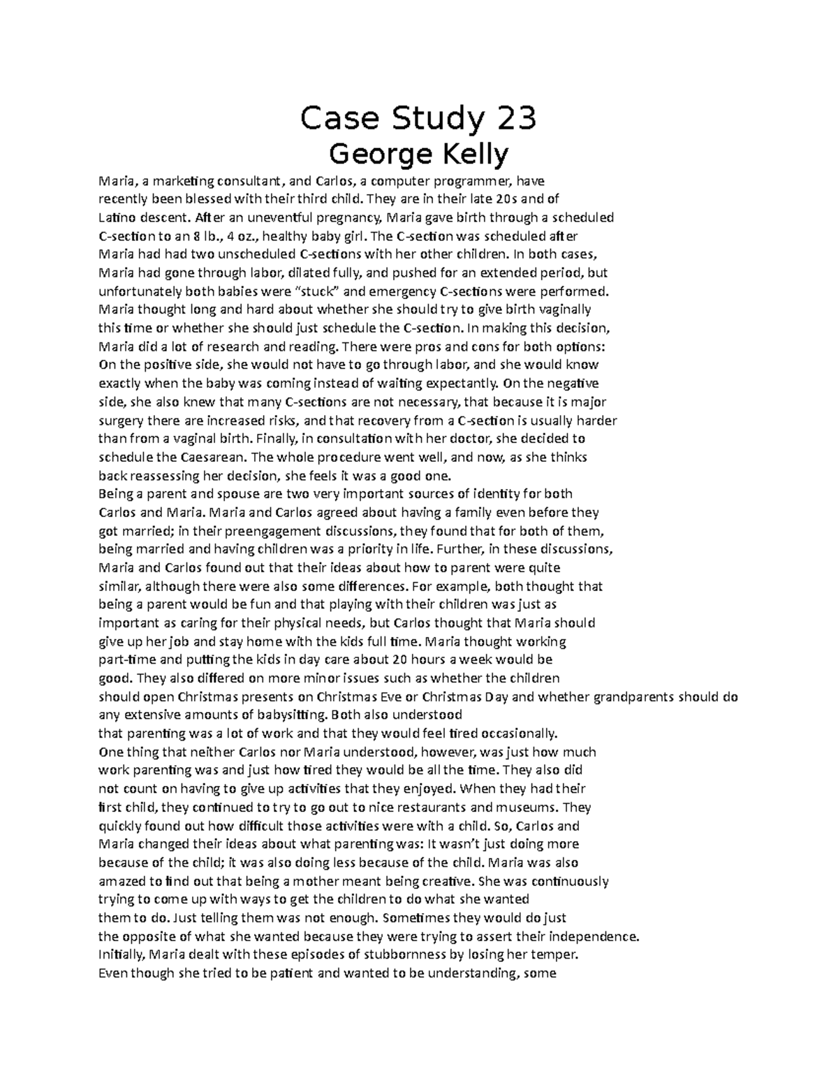 Case stud 23, George Kelly - Case Study 23 George Kelly Maria, a ...