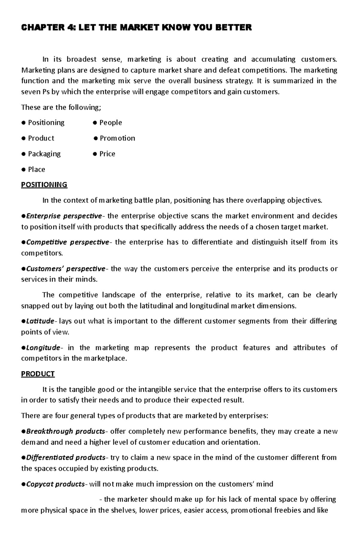 1 - These is lecture notes - CHAPTER 4 : LET THE MARKET KNOW YOU BETTER ...