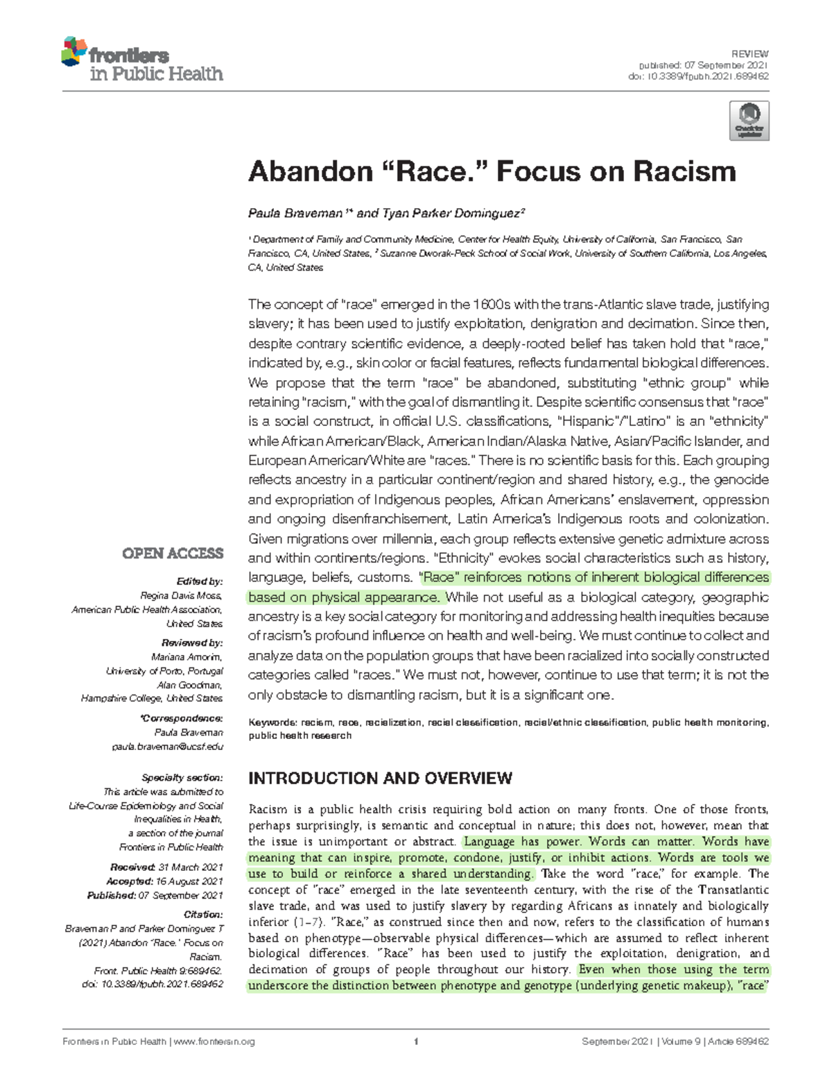 Tee - Article - Racism - REVIEW published: 07 September 2021 doi: 10 ...