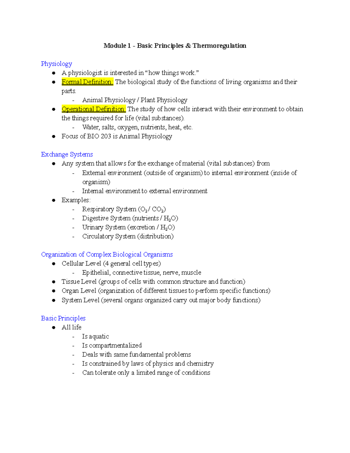 Module 1 - Notes - Module 1 - Basic Principles & Thermoregulation ...