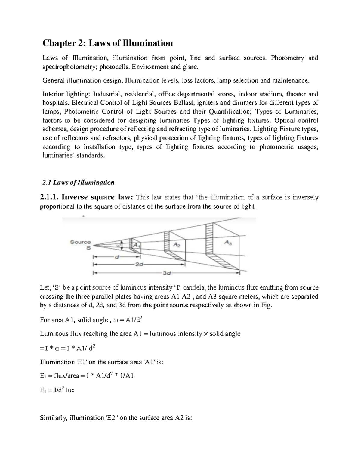 Chapter 2-Laws of illumination - Chapter 2: Laws of Illumination Laws of Illumination ...