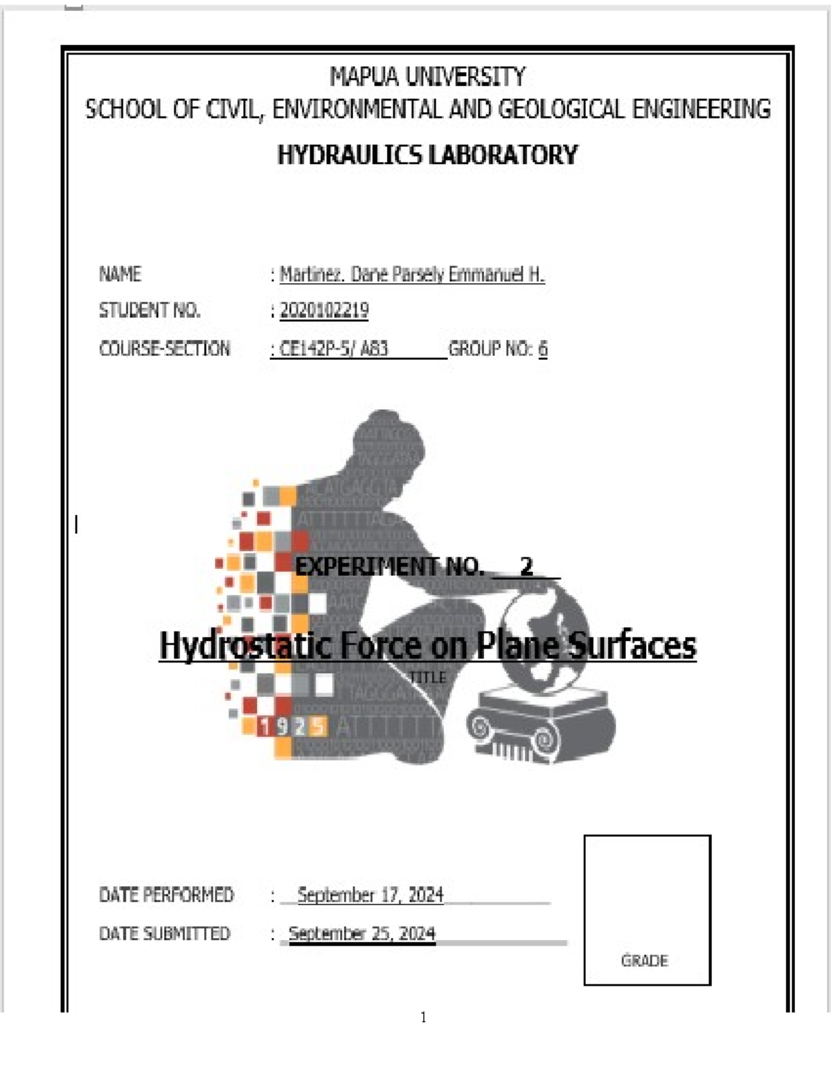 (7) -03- Experiment # 3- Hydrostatic Force ON Plane Surfaces (12-18 ...