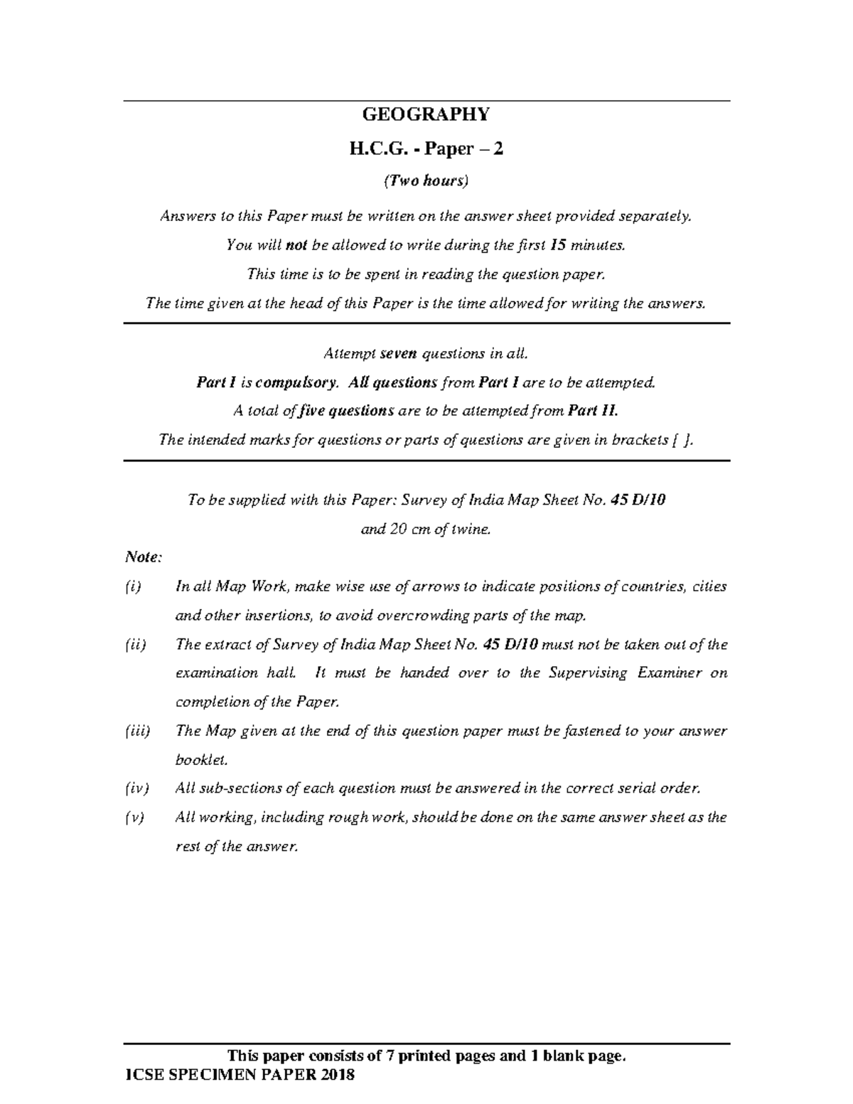 ICSE Class 10 Geography Sample Paper 2018 7ec233c199861 ...