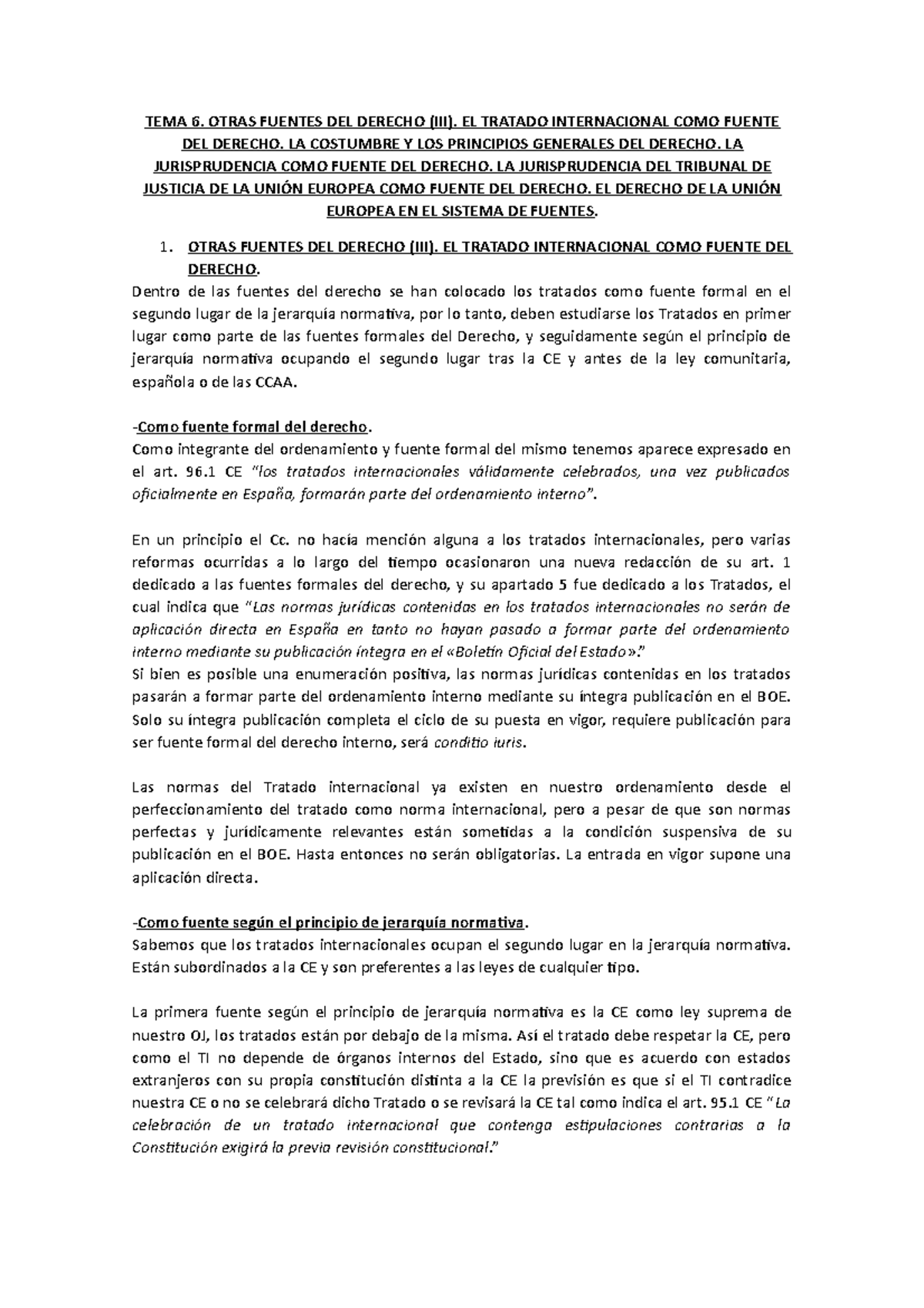 TEMA 6. OTRAS FUENTES DEL DERECHO (III). EL TRATADO INTERNACIONAL COMO ...