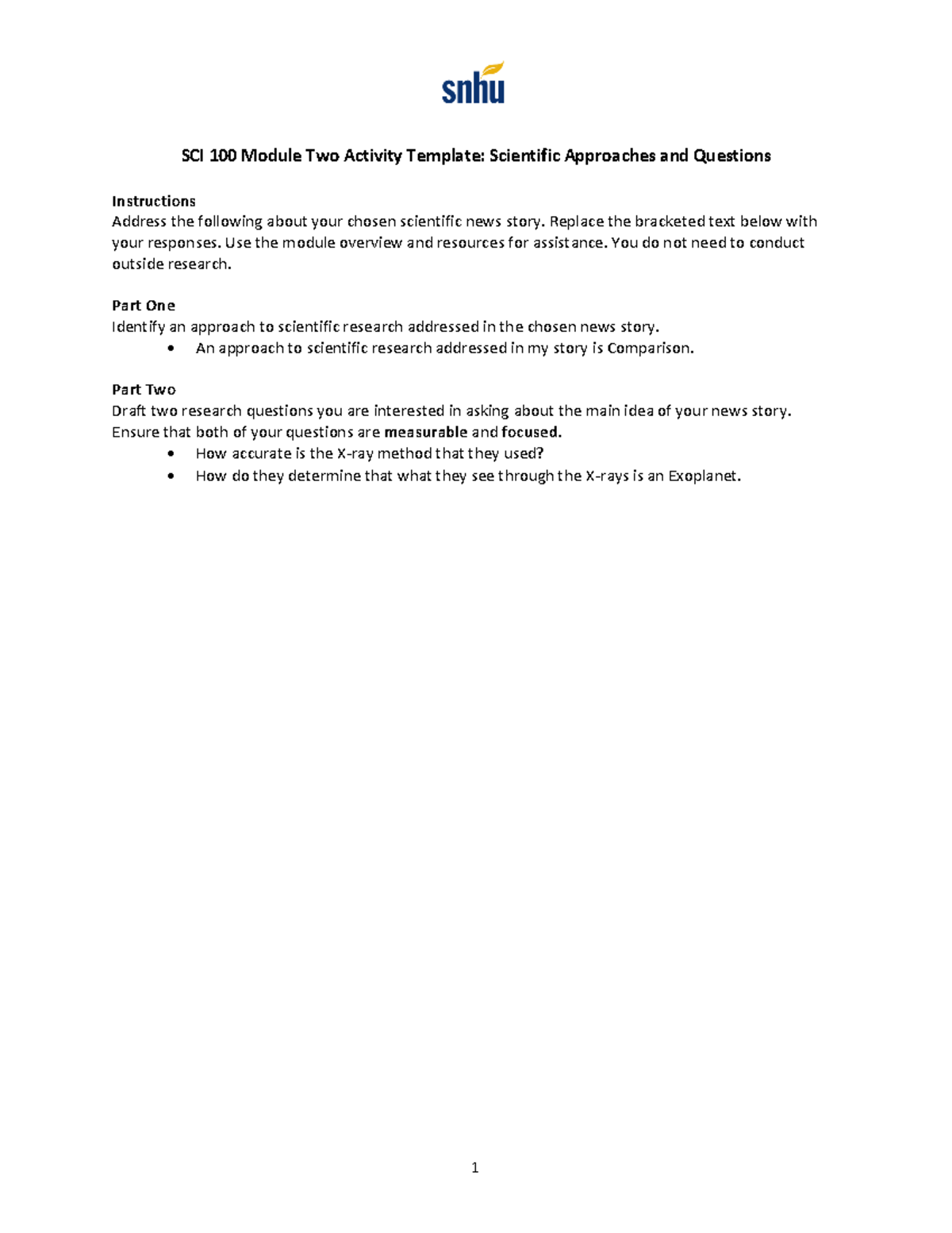 SCI 100 Module Two Activity Exploration Project - 1 SCI 100 Module Two ...