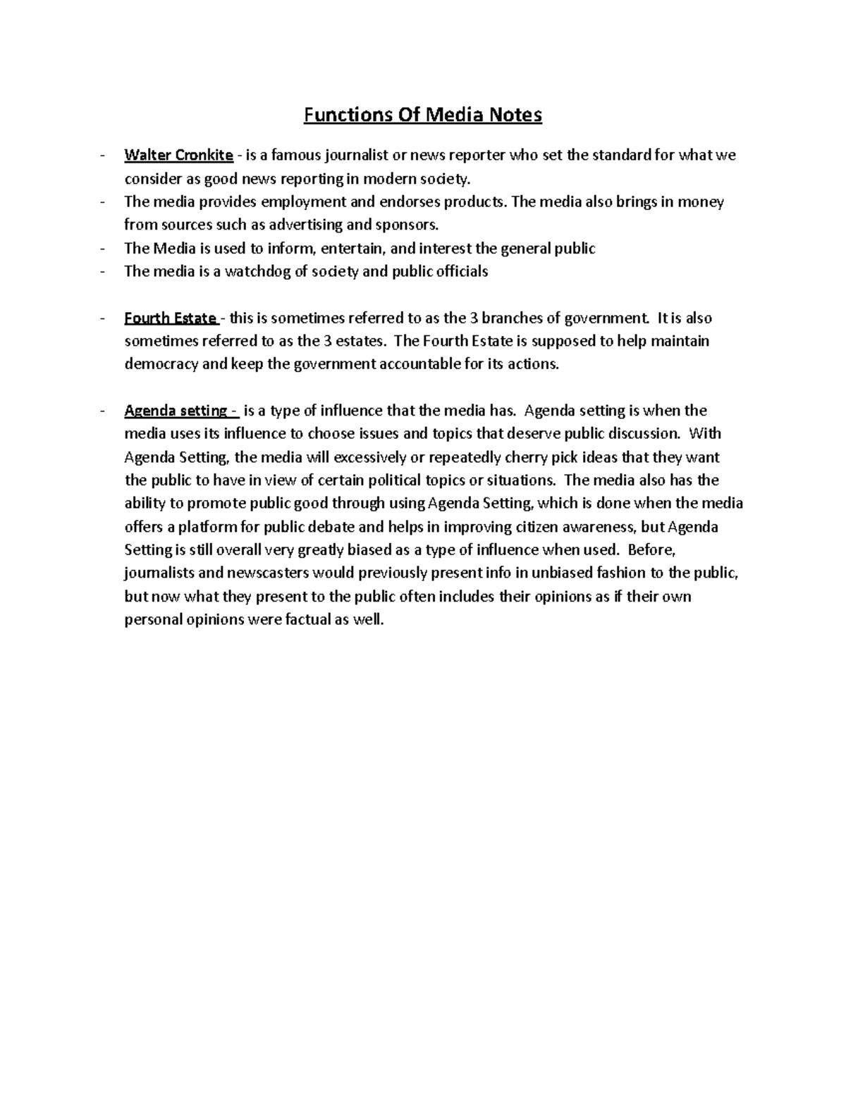 Functions Of Media Notes - The media provides employment and endorses ...