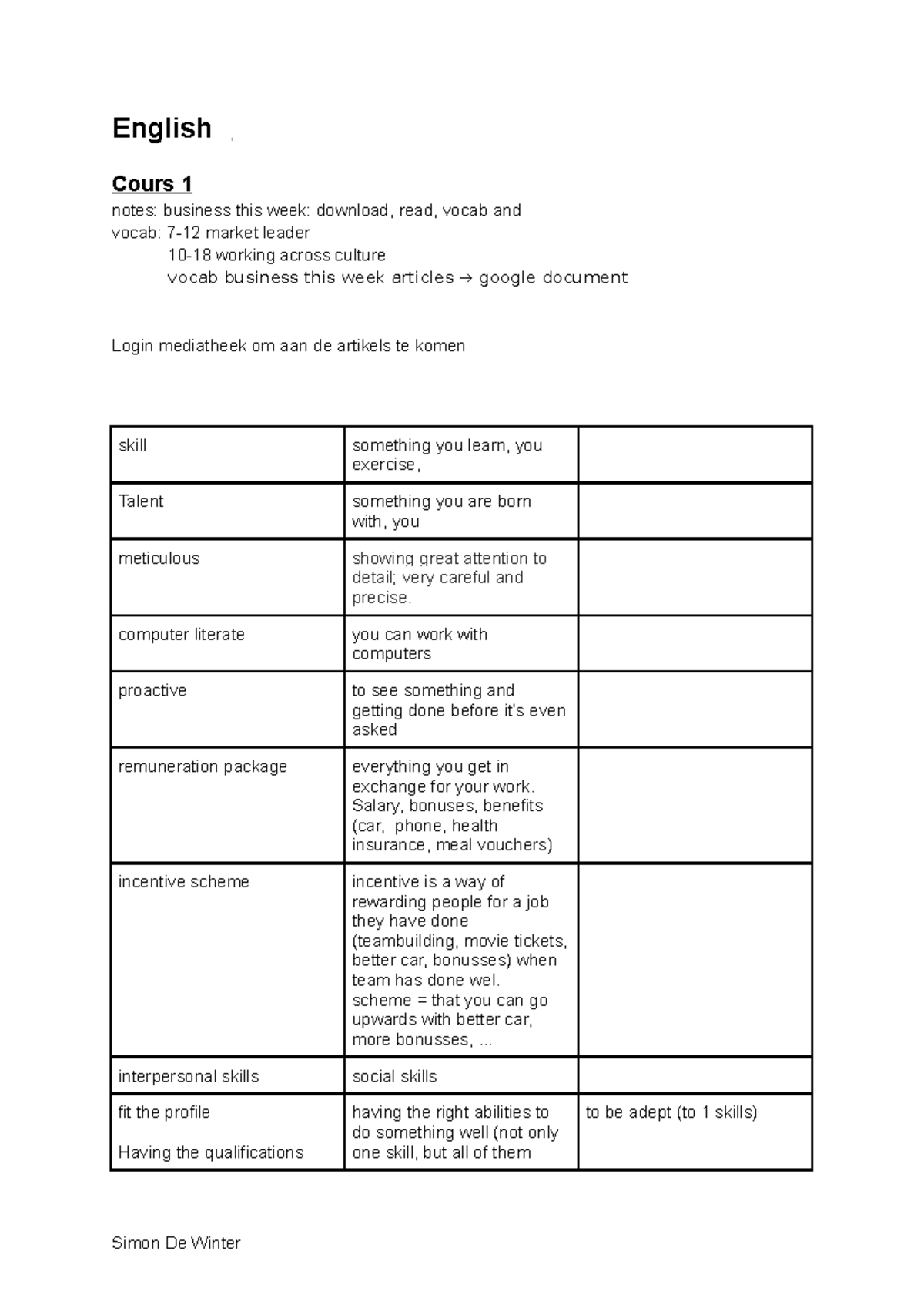 English-SV - English Cours 1 notes: business this week: download, read ...