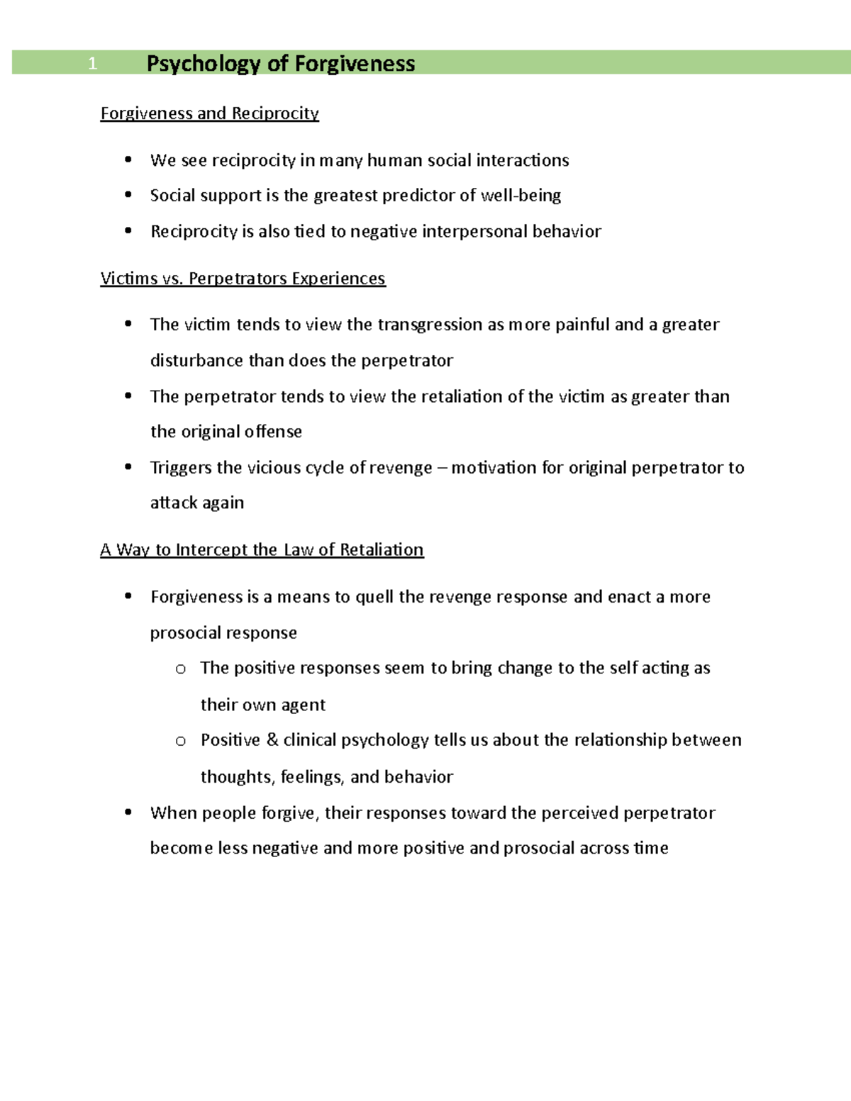 Psych. of Forgiveness - Notes - Forgiveness and Reciprocity We see ...