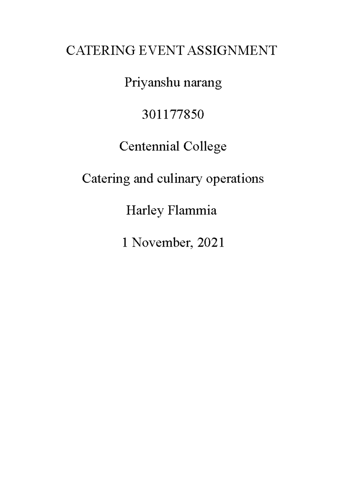 Catering+event+assignment - CATERING EVENT ASSIGNMENT Priyanshu narang ...