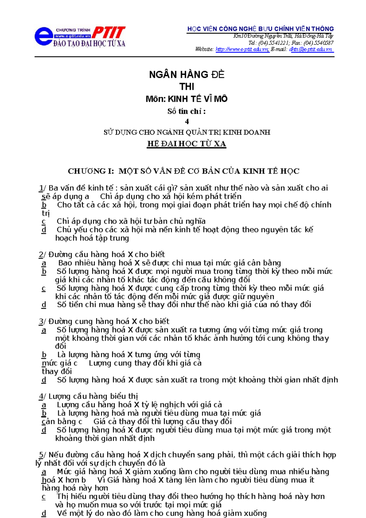 Ngan hang KTVM SV - Kinh tế vĩ mô - H Ọ C VI Ệ N CÔNG NGH Ệ B Ư U CHÍNH VI Ễ N THÔNG Km10 Đườ ng ...