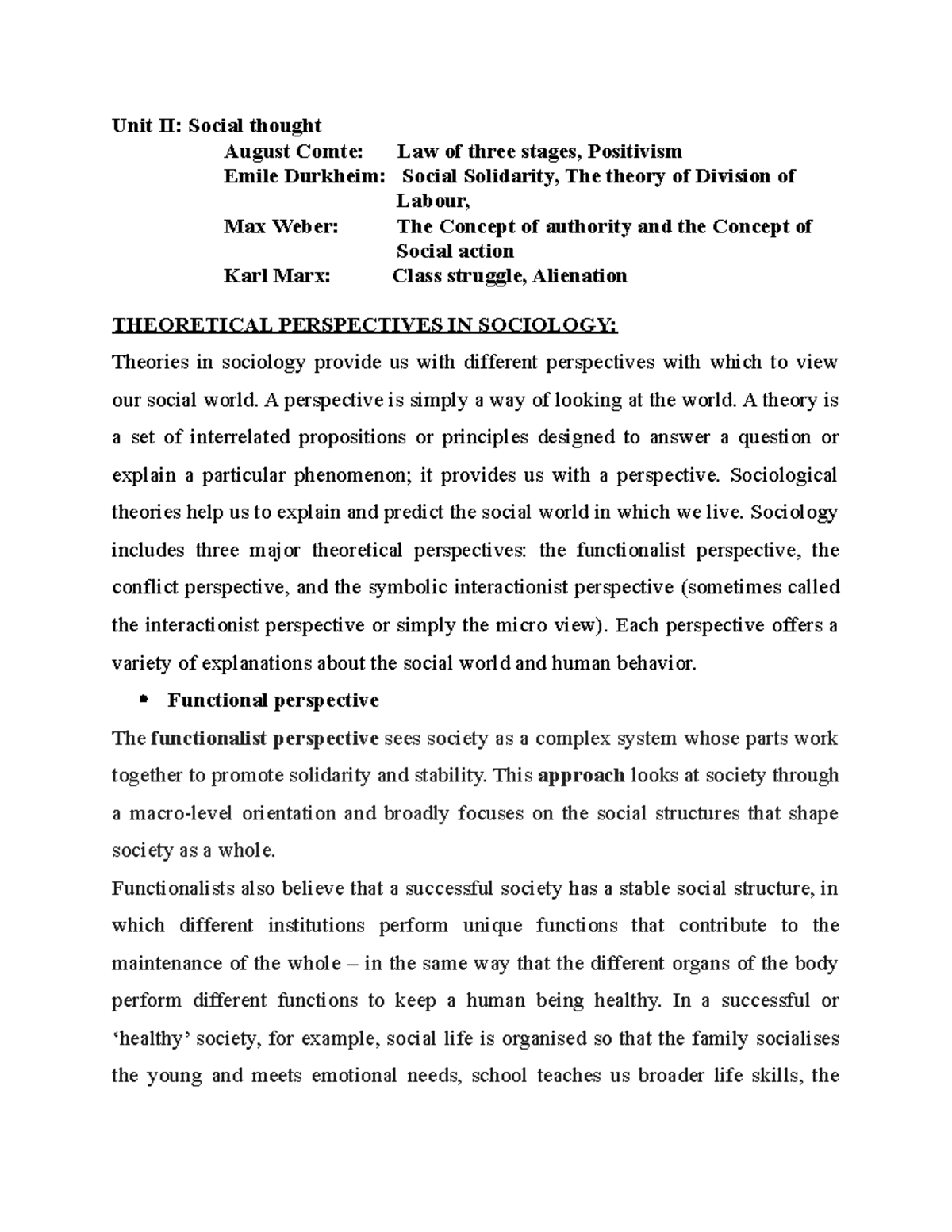 Sociology Uploadmaterial 2(N) - Unit II: Social thought August Comte ...