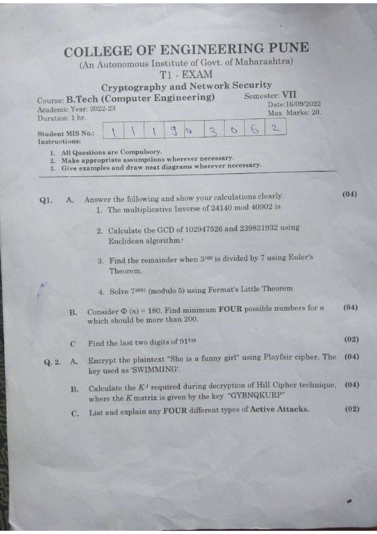 CNS papers - Last year paper - COLLEGE OF ENGINEERING PUNE (An ...