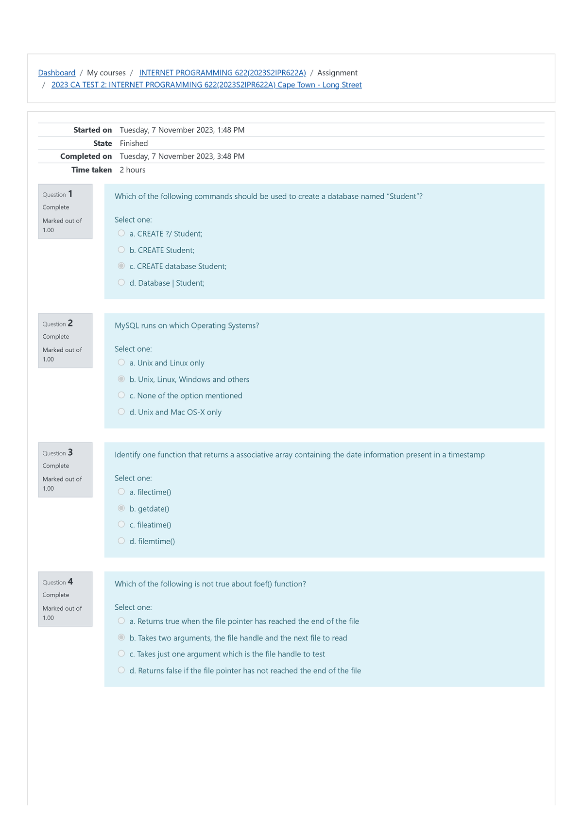 Internet Programming 622 CA Test 2 - Dashboard / My courses / INTERNET ...