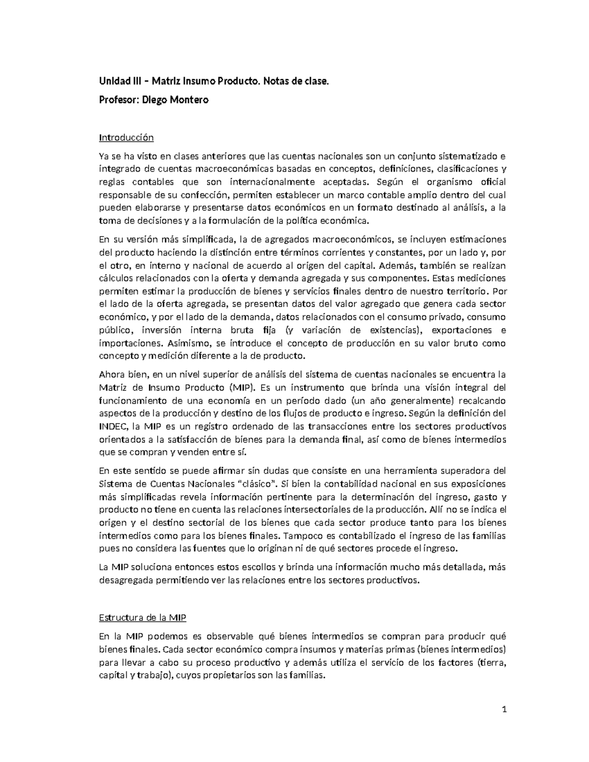 5. Montero. Matriz insumo notas de clase - Unidad III – Matriz Insumo Producto. Notas de clase ...
