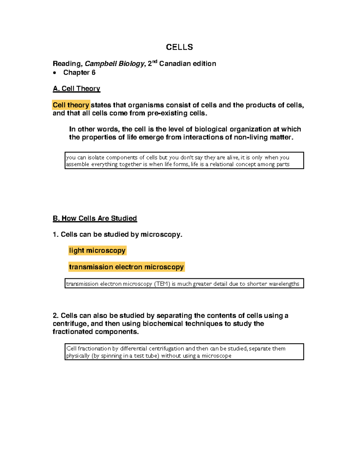 #2 - Cells - Lecture notes 2 - CELLS Reading, Campbell Biology, 2nd ...