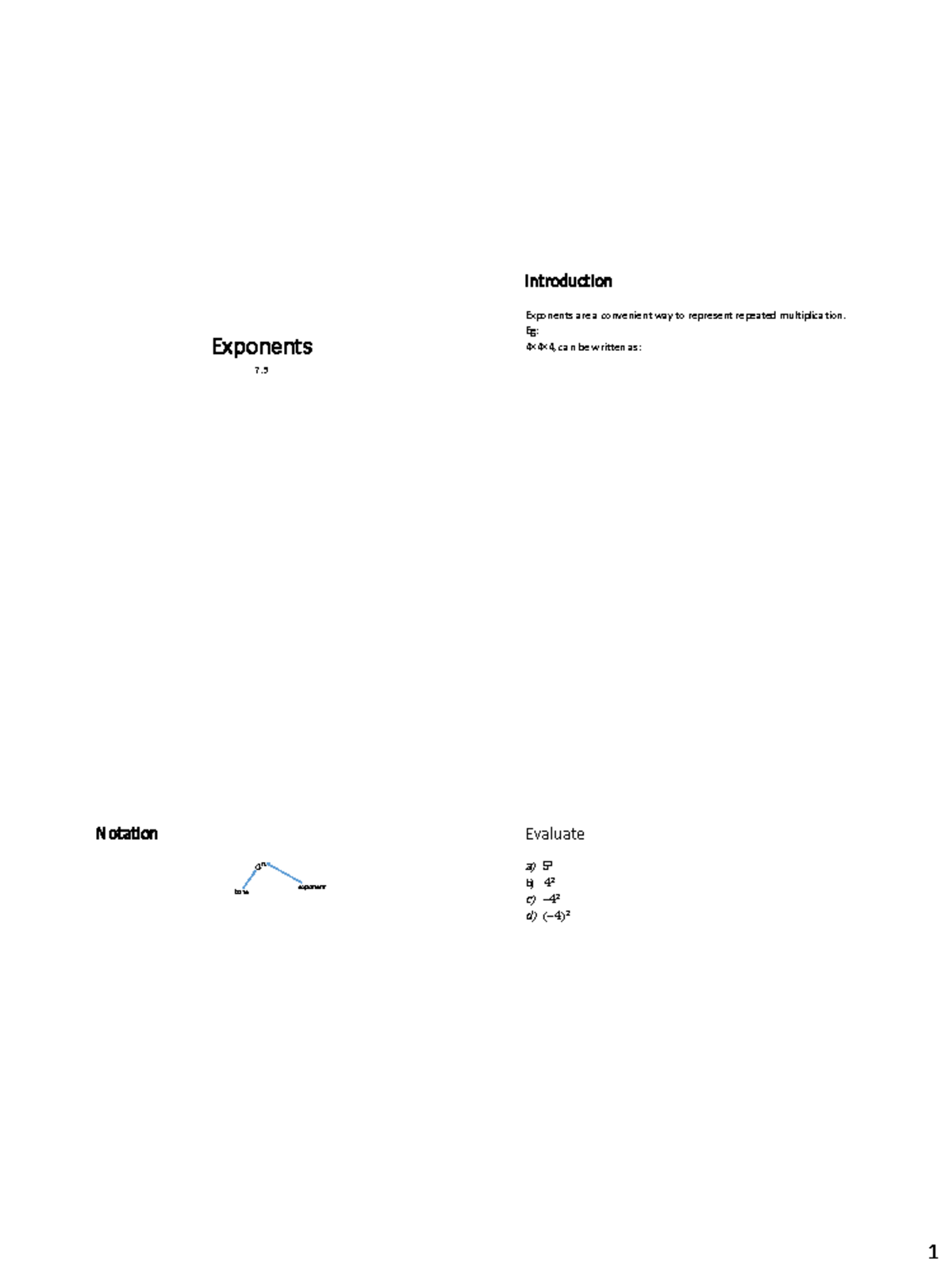 Week 06 Exponents - Lecture Notes - Exponents 7. Introduction Exponents ...