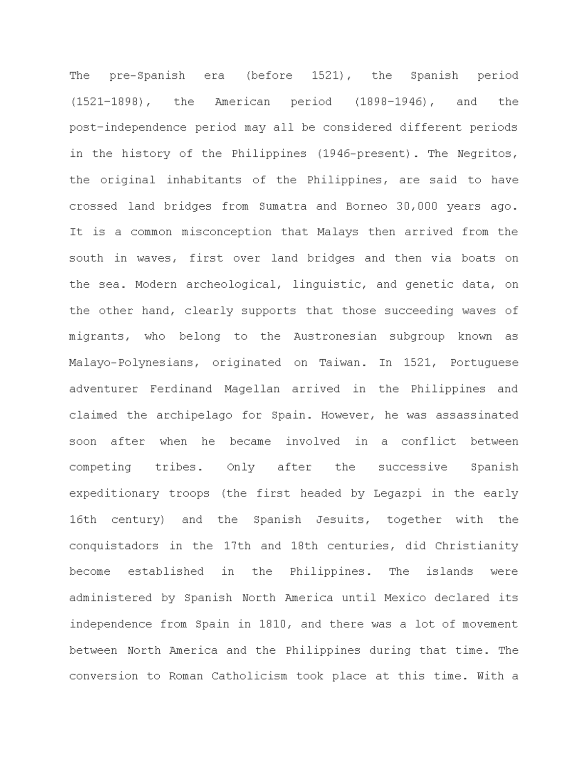 Palpe essay - The pre-Spanish era (before 1521), the Spanish period ...