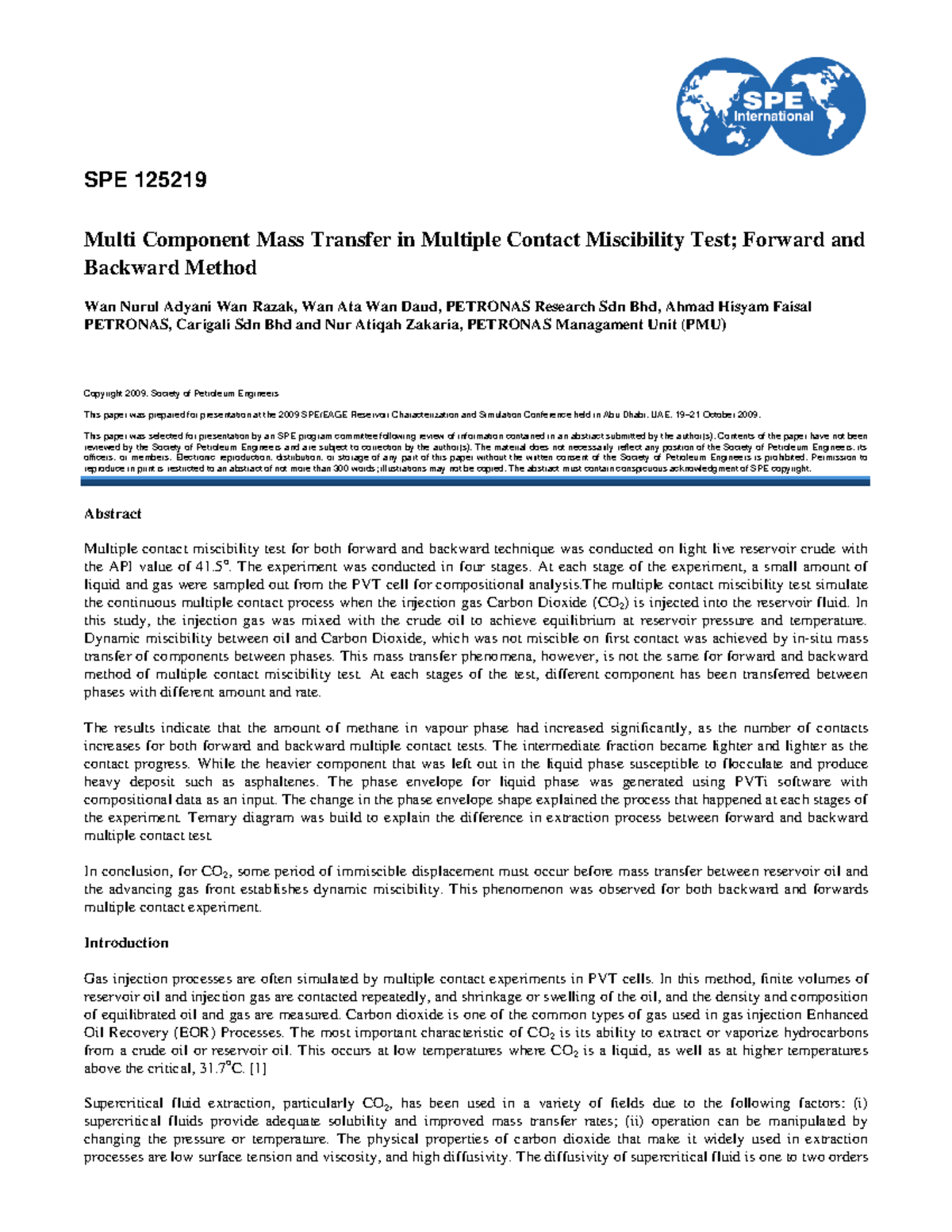 Adyani 2009 - Grade: A - SPE 125219 Multi Component Mass Transfer in ...