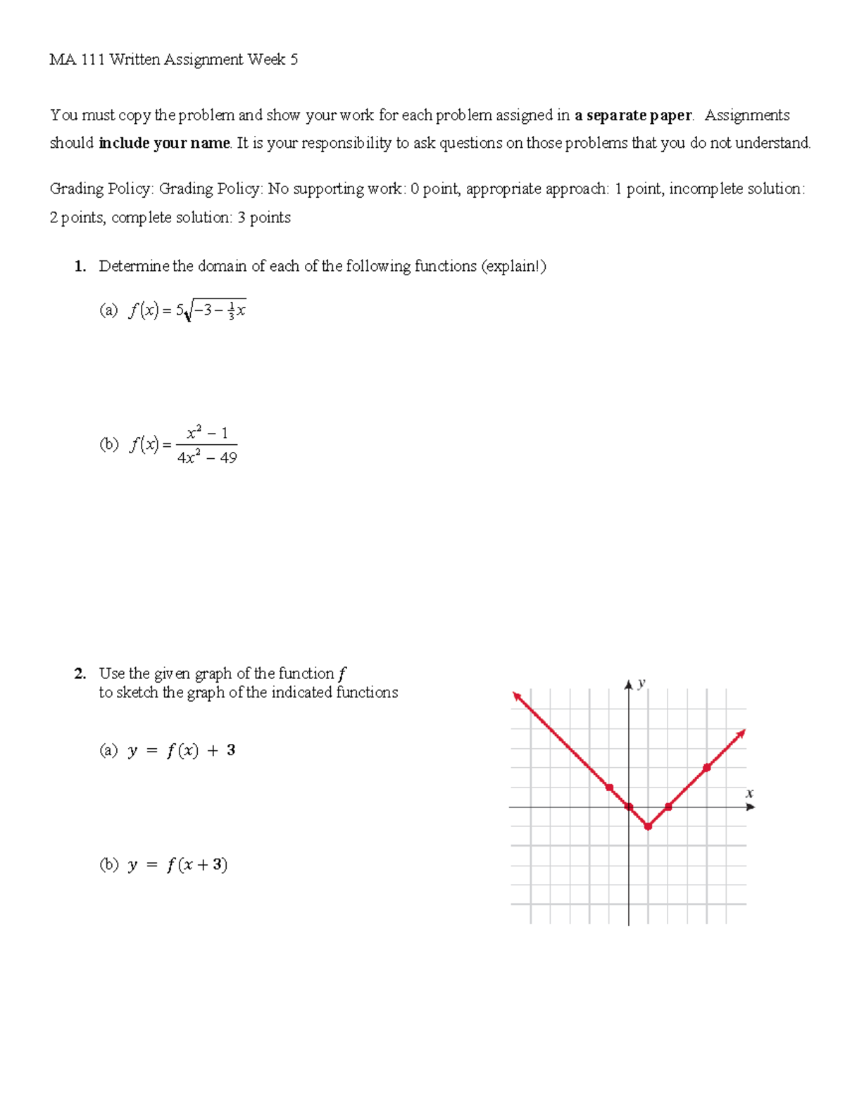 MA111 W5 Written - MA 111 Written Assignment Week 5 You must copy the problem and show your work ...
