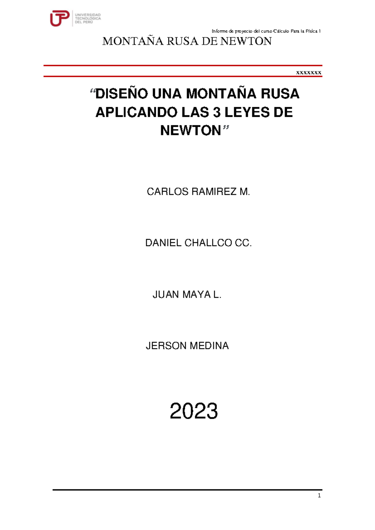 00 Modelo Proyecto Final - MONTAÑA RUSA DE NEWTON XXXXXXX “DISEÑO UNA ...