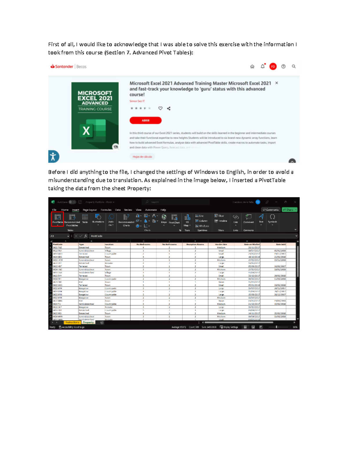 Instructions to Pivot Table Excercise - First of all, I would like to ...