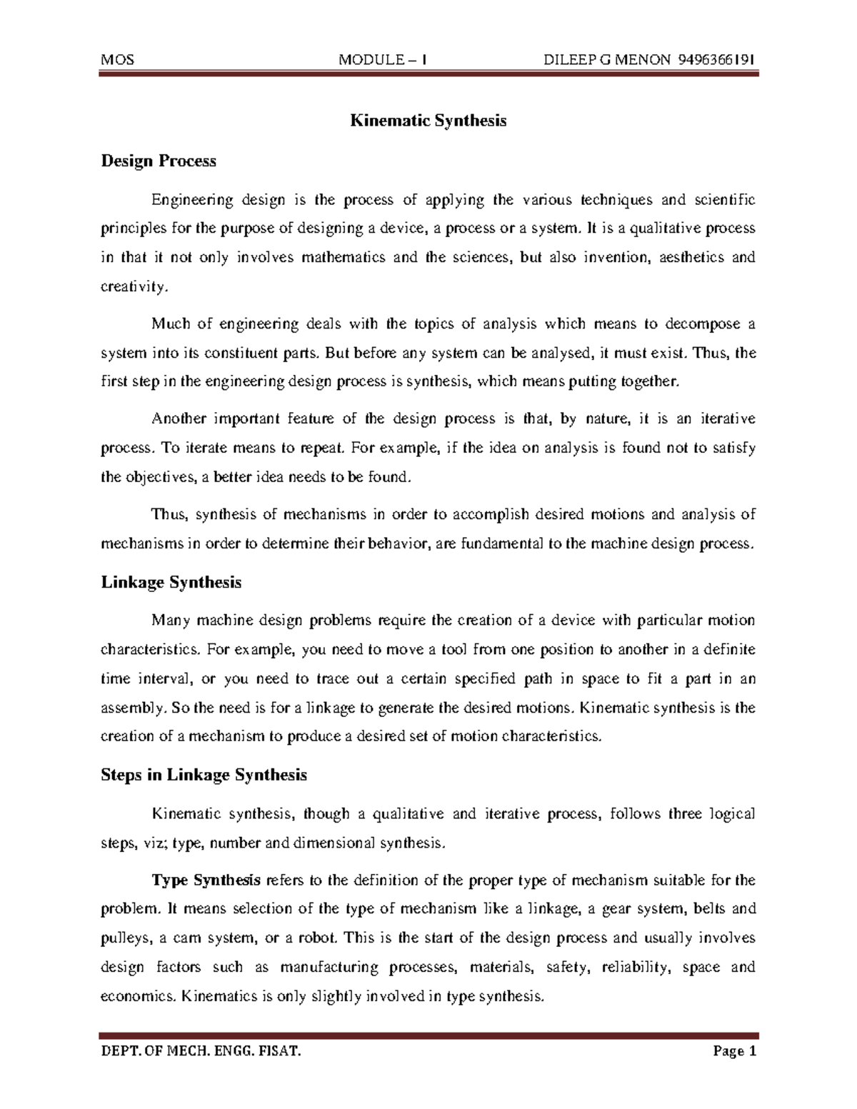 Synthesis of mechanism - Kinematic Synthesis Design Process Engineering ...