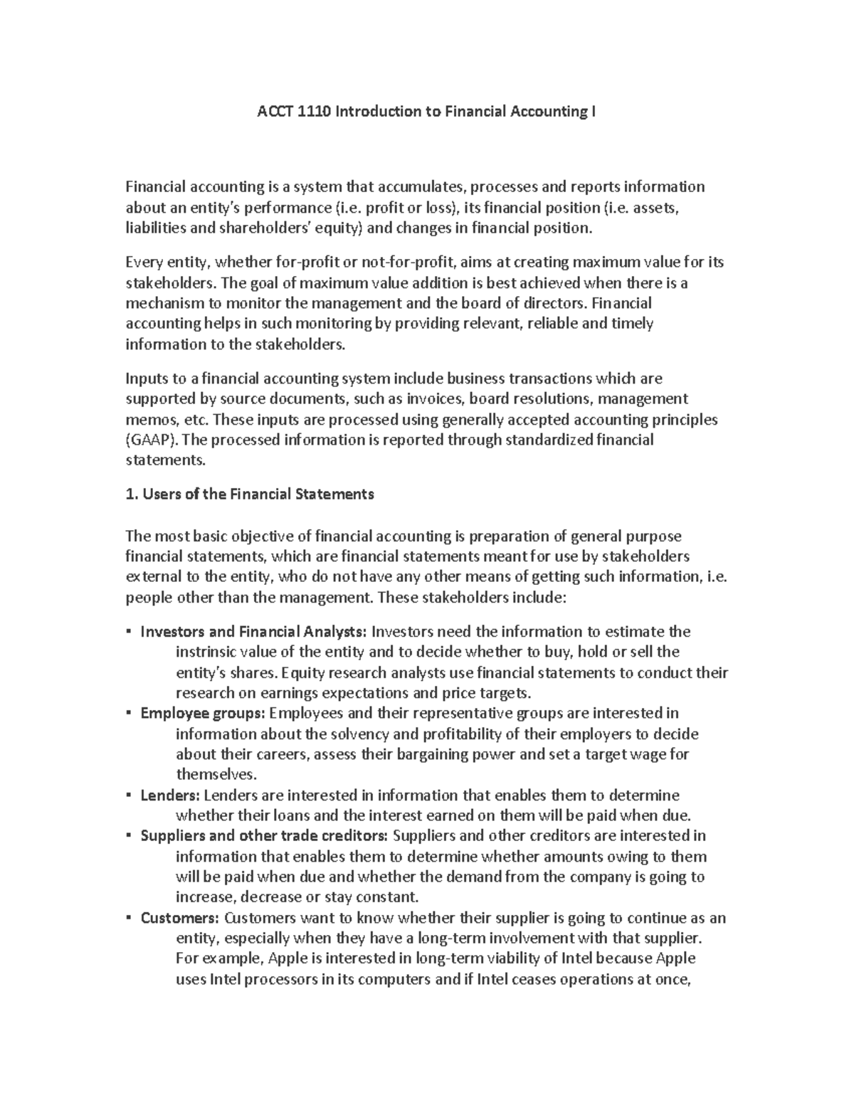 ACCT 1110 Financial Accounting lecture note in-class - ACCT 1110 ...