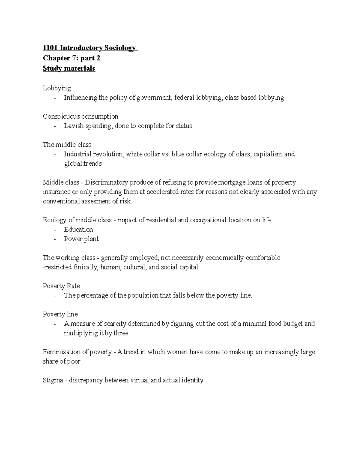 Intro Sociology Ch 7 Part 2 1101 Introductory Sociology Chapter 7