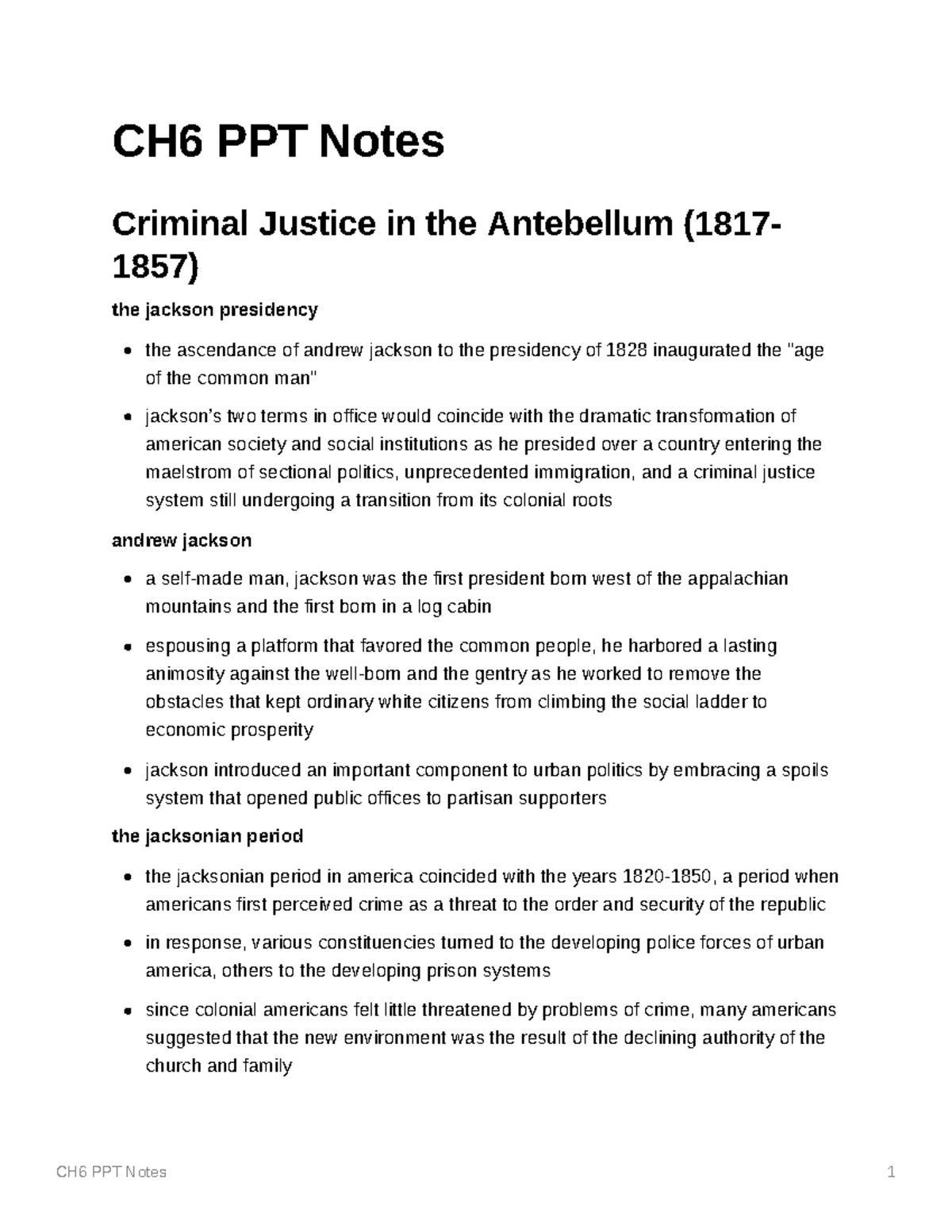 CH6 Powerpoint Notes - CH6 PPT Notes Criminal Justice in the Antebellum ...