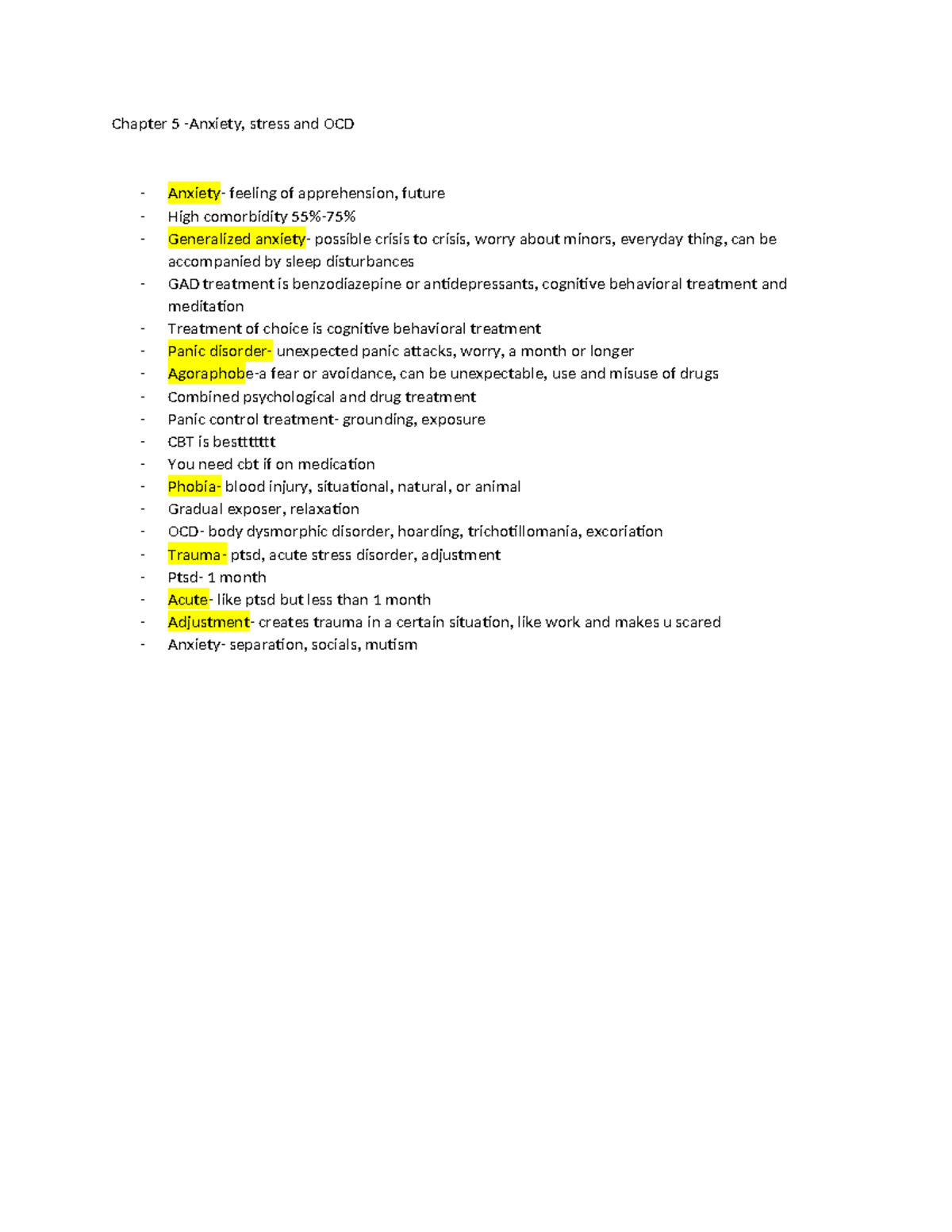 Chapter 5 -Anxiety - Chapter 5 -Anxiety, stress and OCD - Anxiety ...