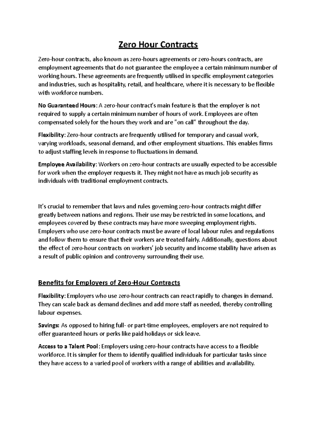 Business Transition Task report - Zero Hour Contracts Zero-hour ...