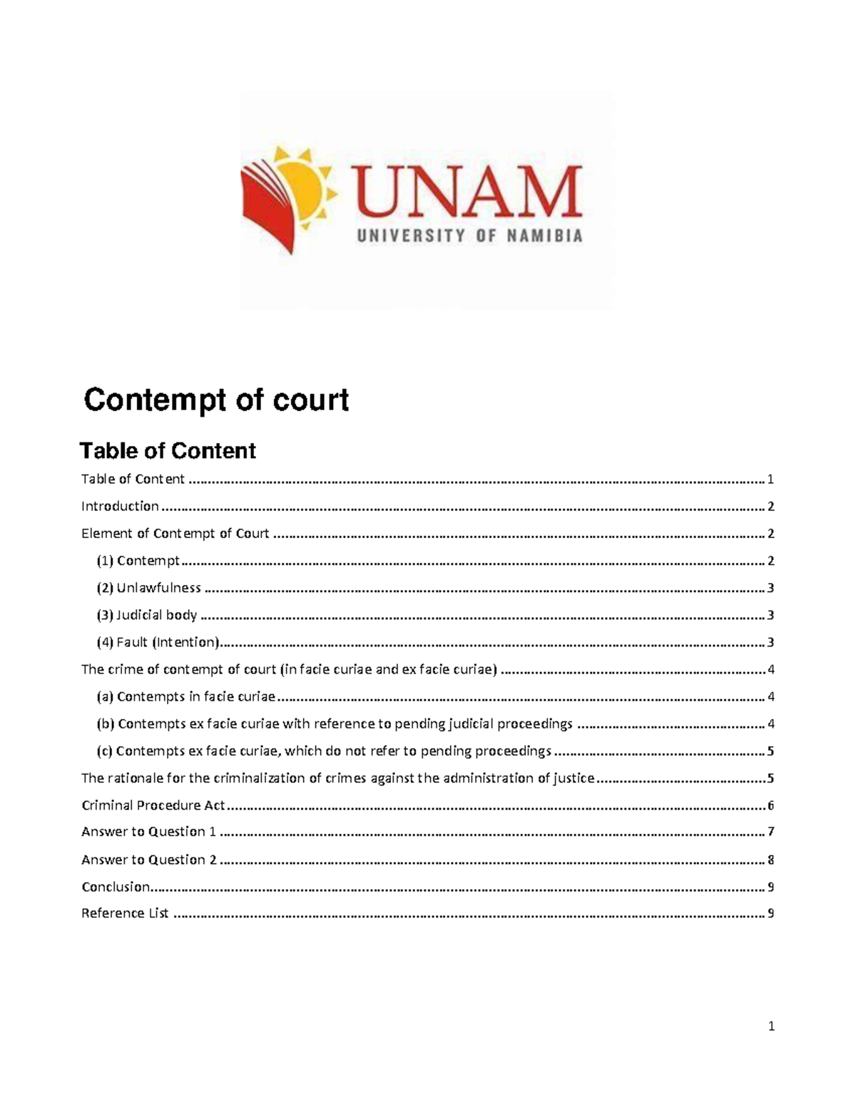 Document - work - Contempt of court Table of Content Table of Content ...