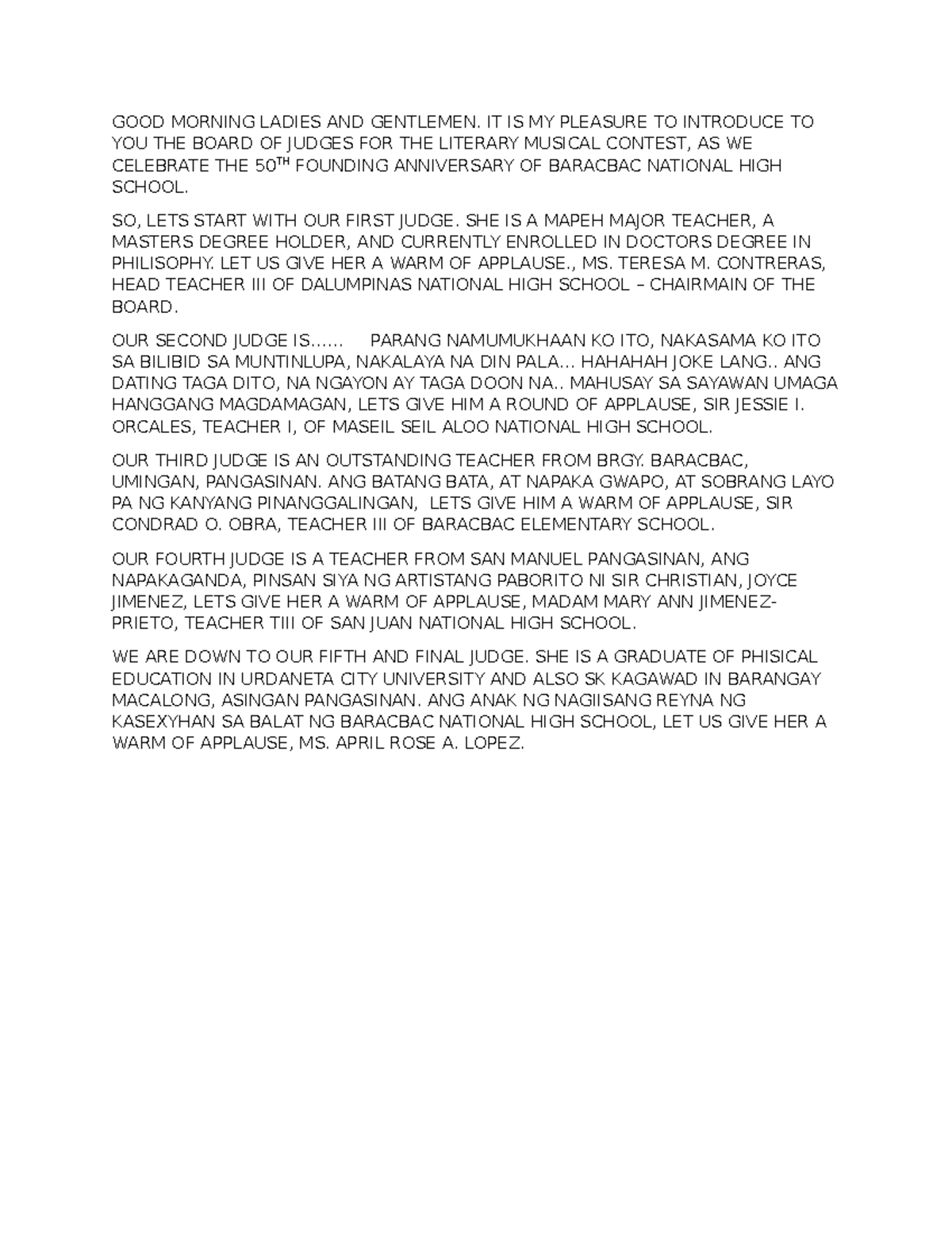 FOUN - docs - GOOD MORNING LADIES AND GENTLEMEN. IT IS MY PLEASURE TO ...