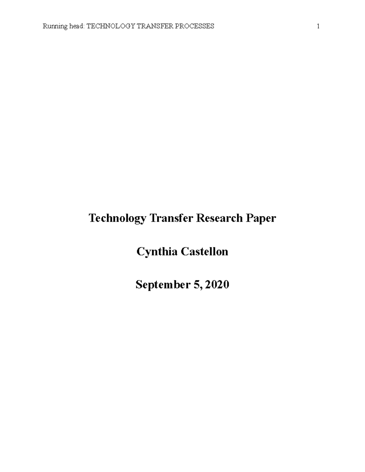 Cynthia Castellon Technology Transfer Paper Rewrite - Running head ...