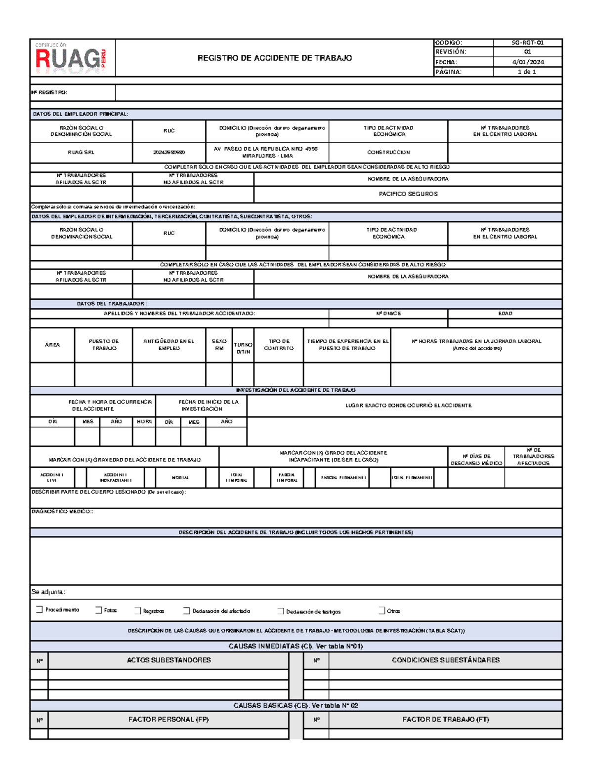 FORM ACC ENF OCUP - formato guía - DÍA MES N° N° DESCRIPCIÓN DE LAS ...