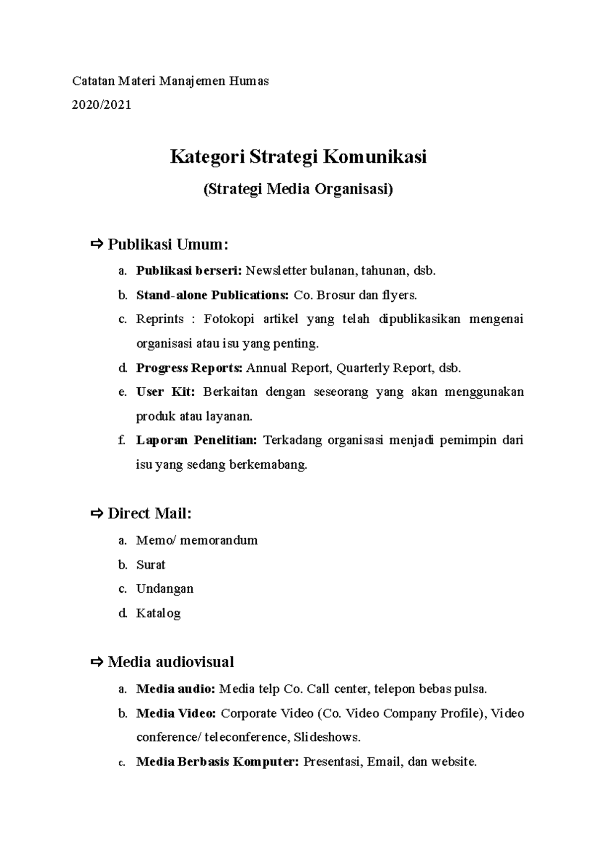 Kategori Strategi Komunikasi (Media Organisasi) Catatan Materi ...